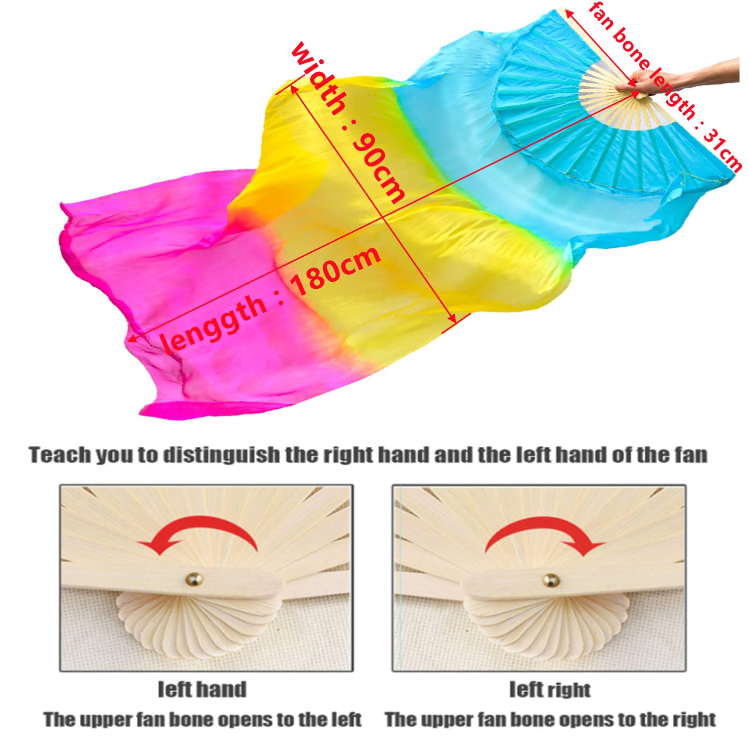 Church Fans Pair Of Belly Dance Fans - 180cm Colorful Silk Bamboo Fans ...