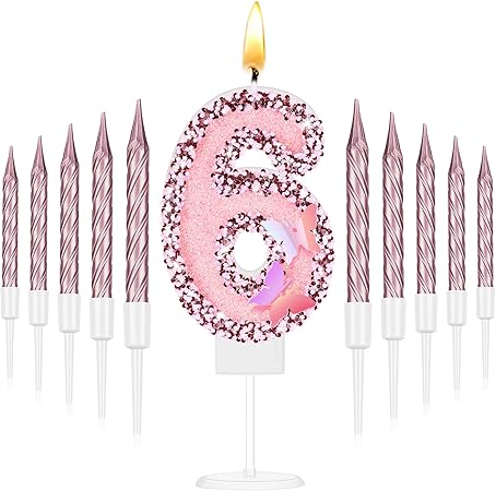 Amazon.com: Amylove 6 Birthday Candle Pink Glitter Birthday Candles for ...
