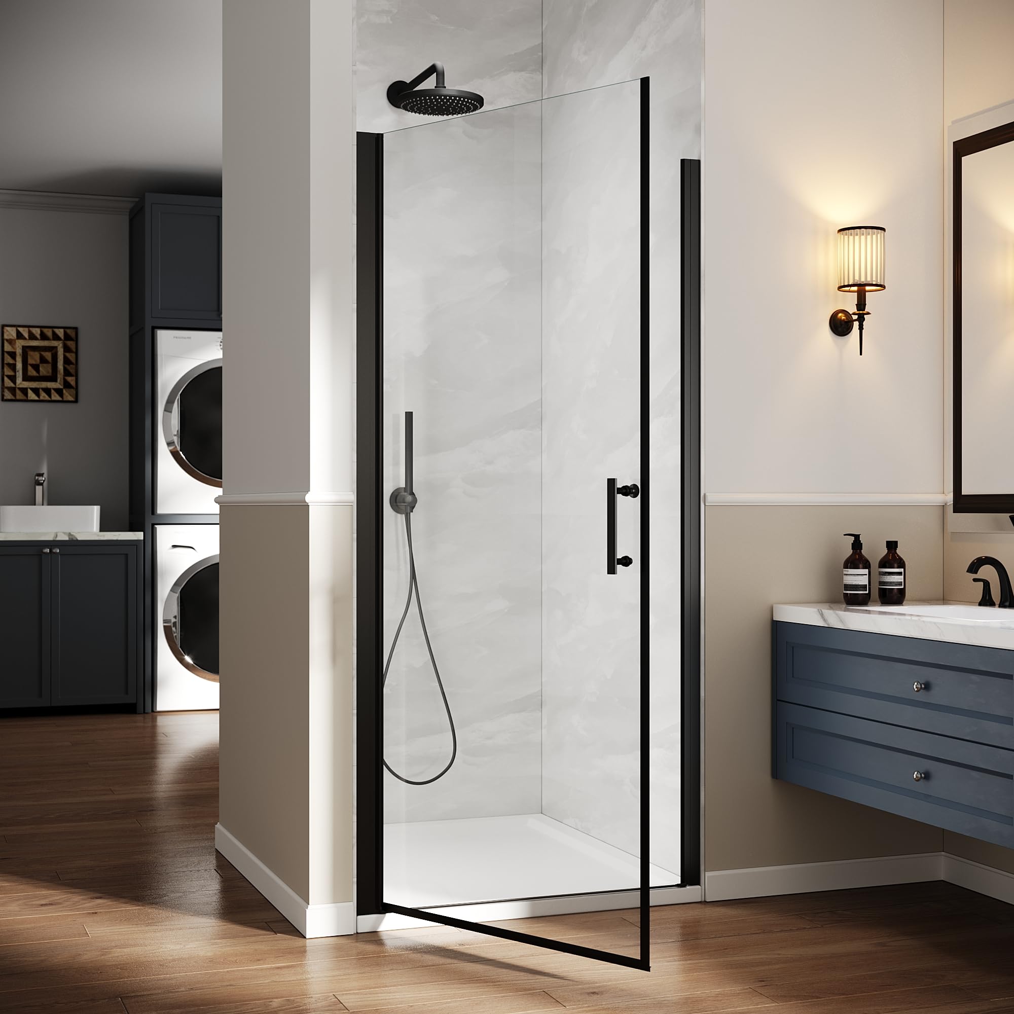 SUNNY SHOWER Pivot Shower Door, 32" W x 72" H, 1/4" Tempered Glass ...