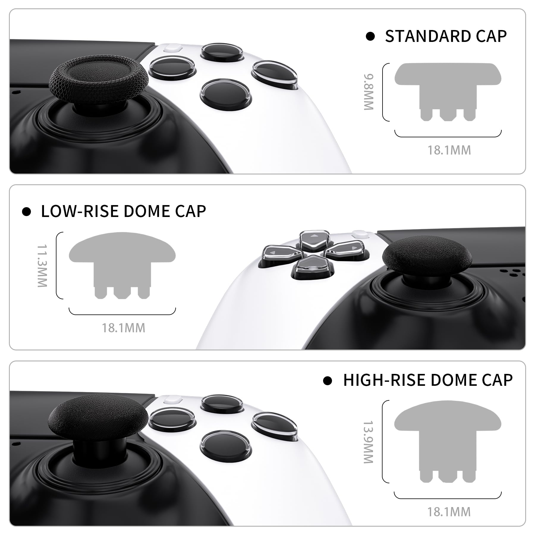 Snapklik.com : eXtremeRate Black Replacement Swappable Thumbsticks For ...