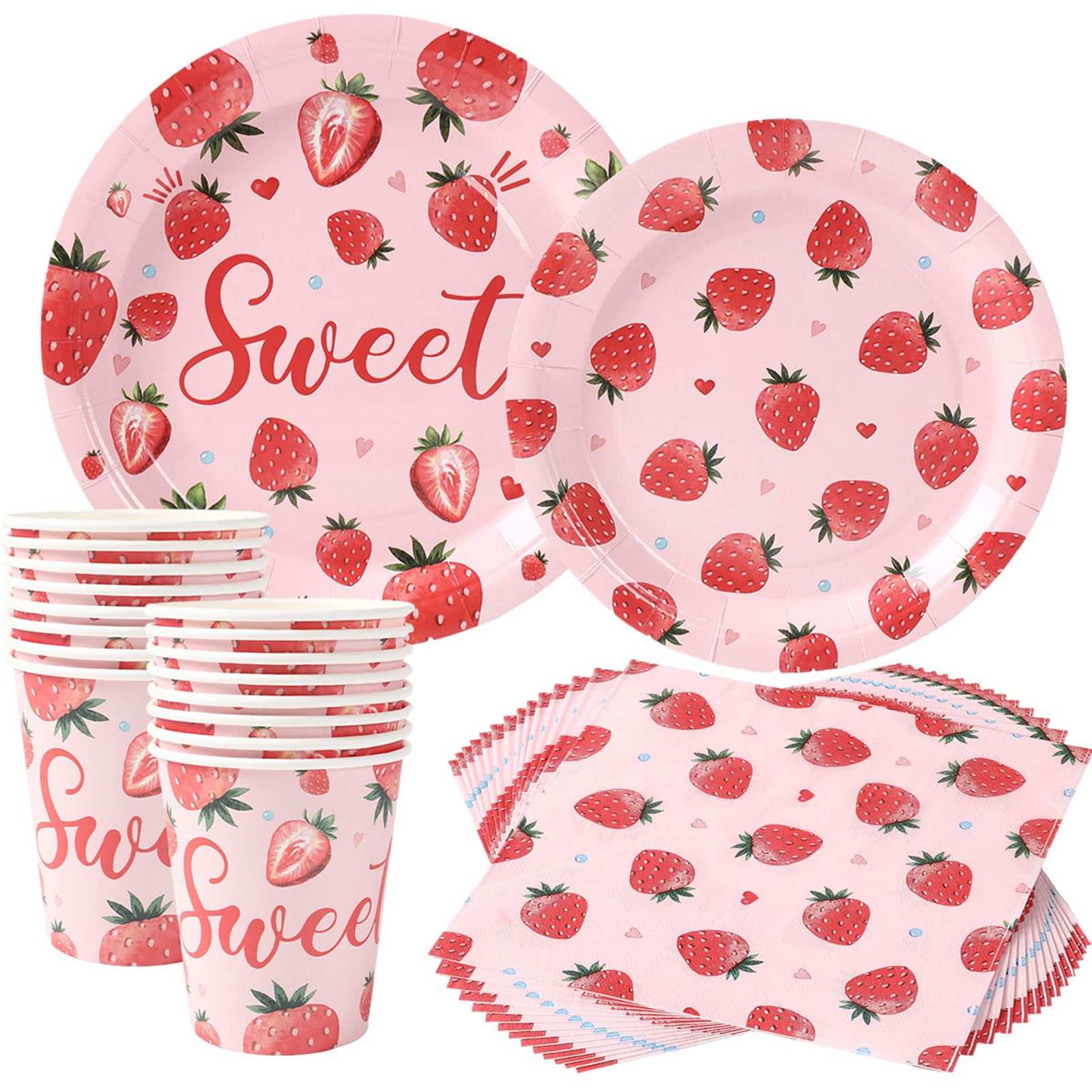 Amazon.com: 96 Pcs Strawberry Birthday Party Plates - Sweet One ...