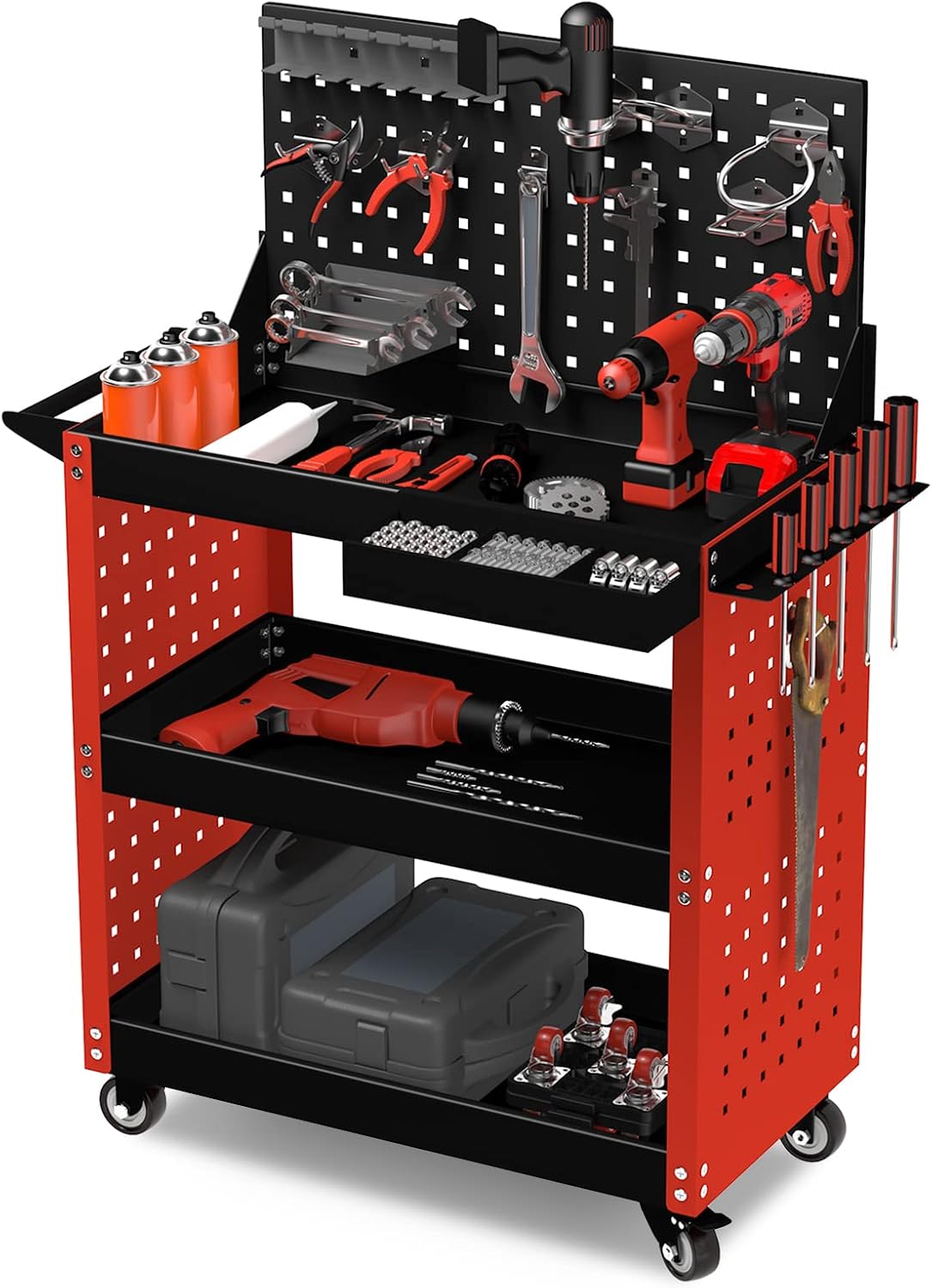 Amazon.com: ZFULVO 3-Tier Rolling Tool Cart with Lockable Swivel Wheels ...