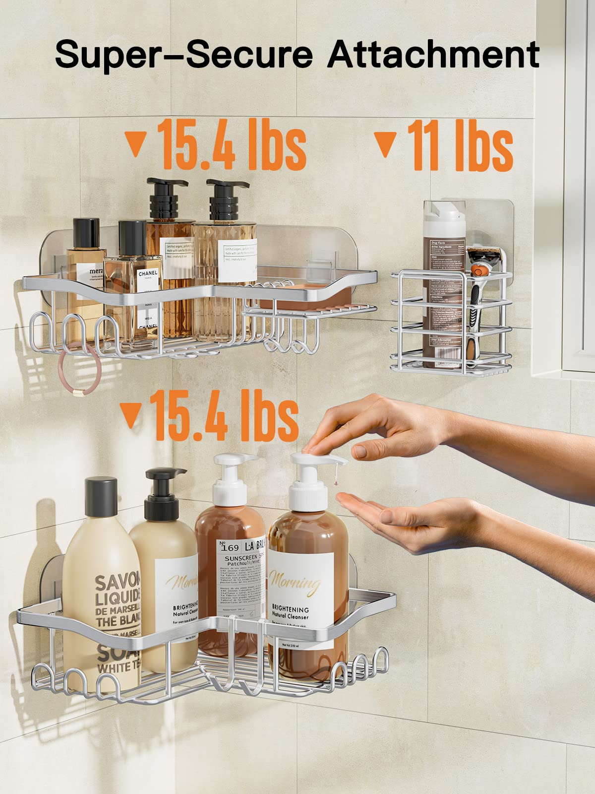 AMADA HOMEFURNISHING Shower Caddy Set, 3-Pack Corner Shower Caddy Set ...