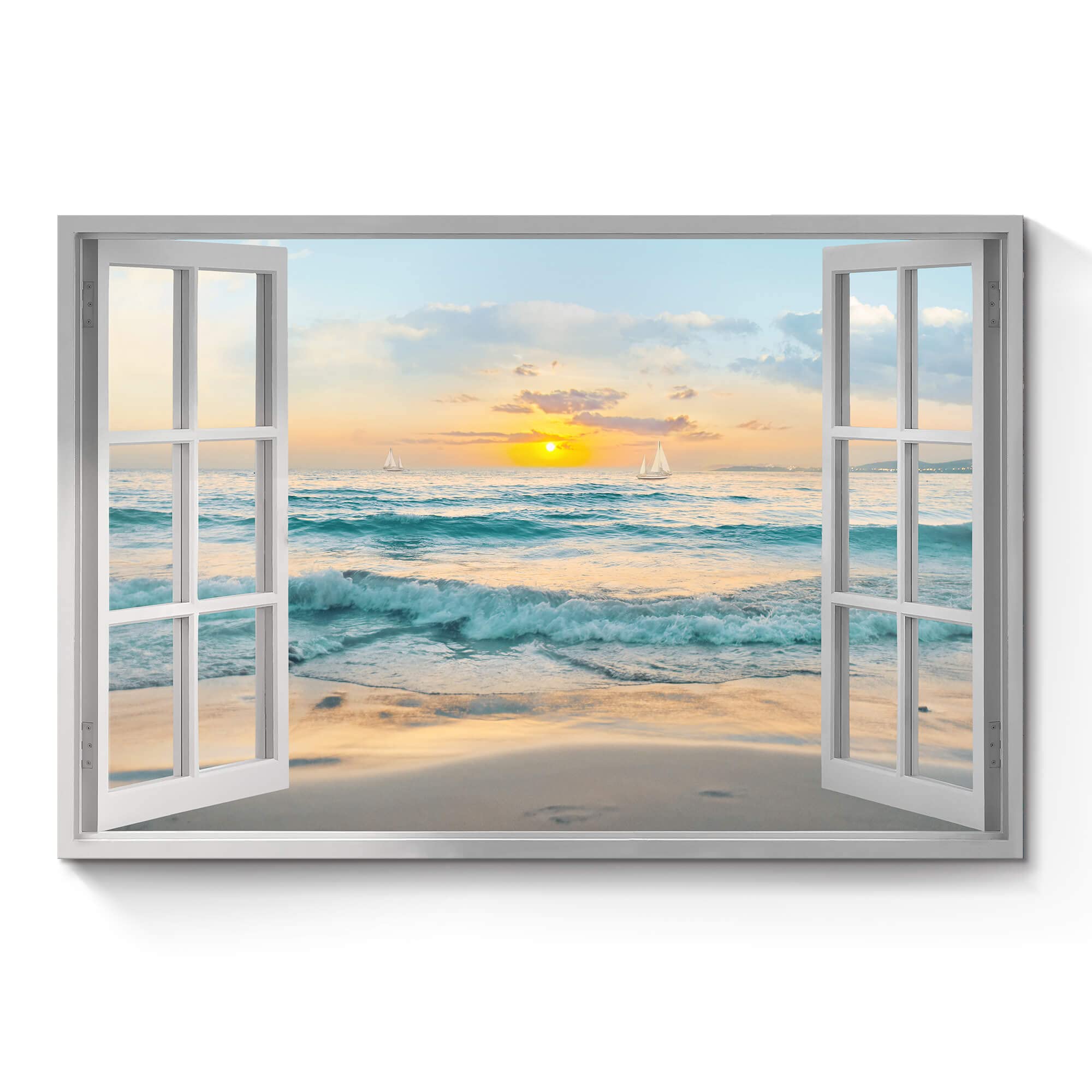 Amazon.com: Open Window Ocean Wall Art: Sunset Coastal Beach Scene ...