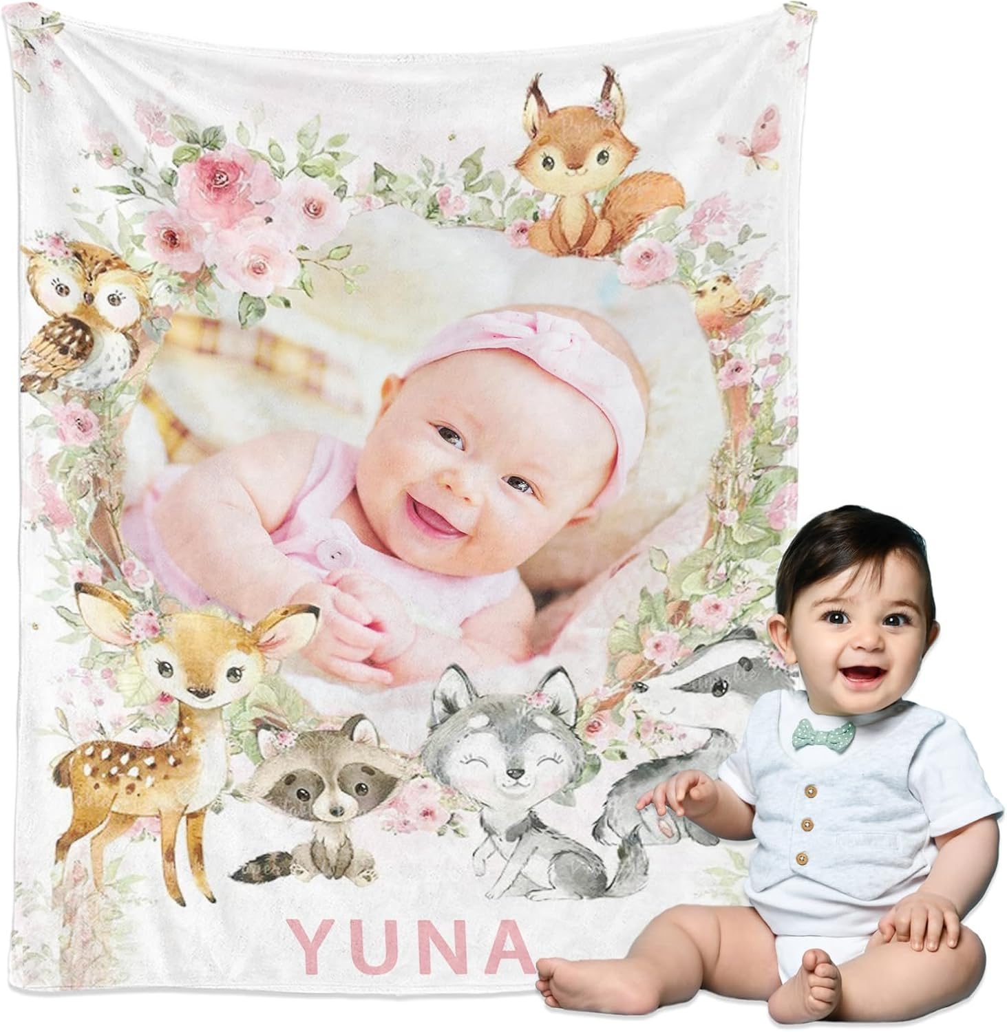 Amazon.com: Personalized Baby Blanket with Name Photo, Custom Baby ...