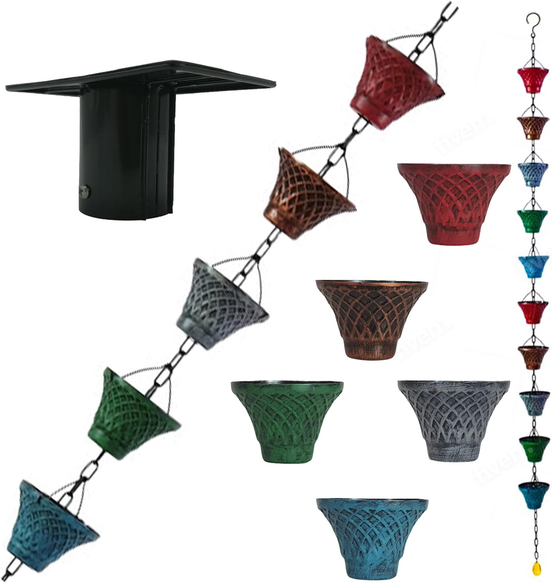 Amazon.com : Evergreen Iron Buckets 8 foot Metal Rain Chain - Gutter ...