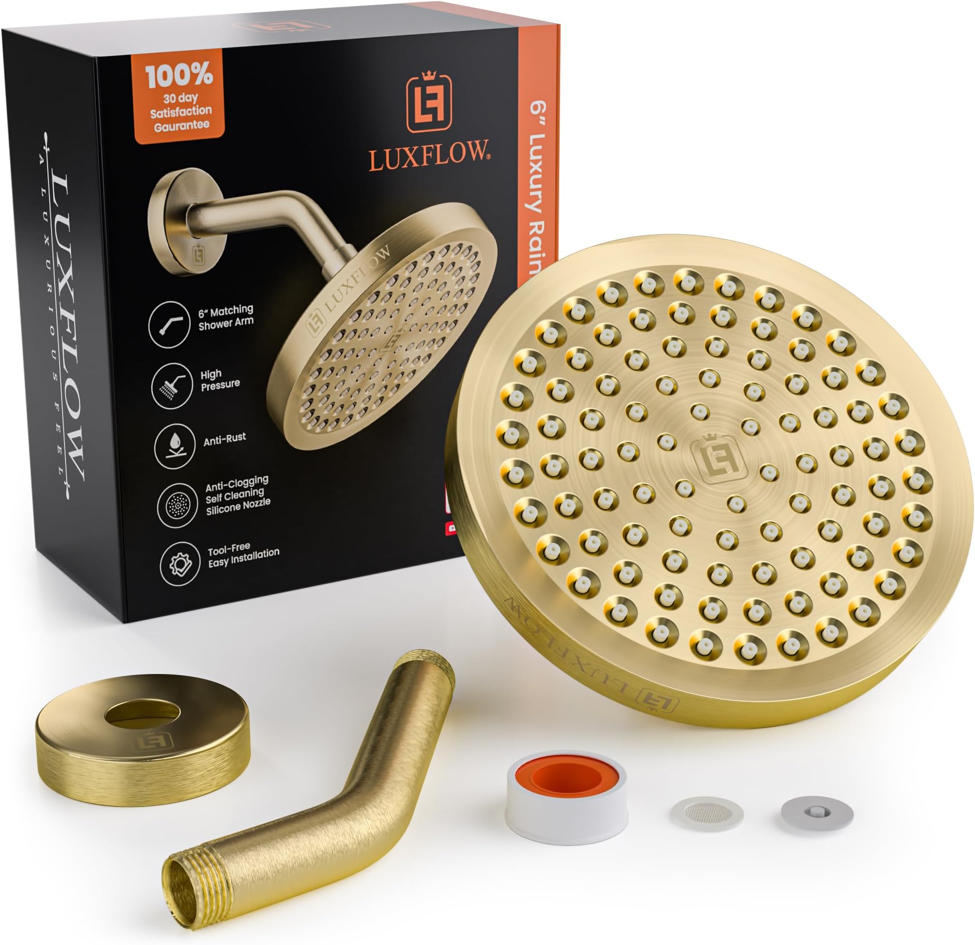 BESTILL 12 Inch Ceiling Mount Shower Arm and Flange, Brushed Gold ...