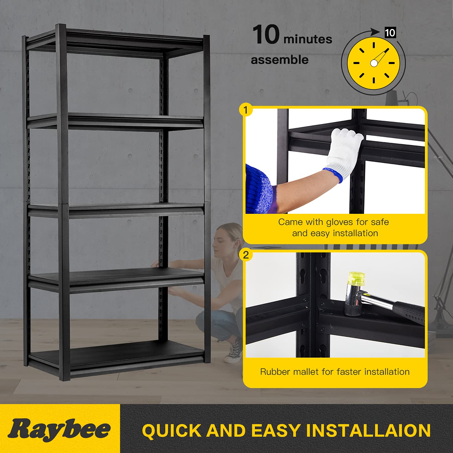 Raybee Heavy Duty Garage Storage Shelves Metal Garage Shelving Unit ...