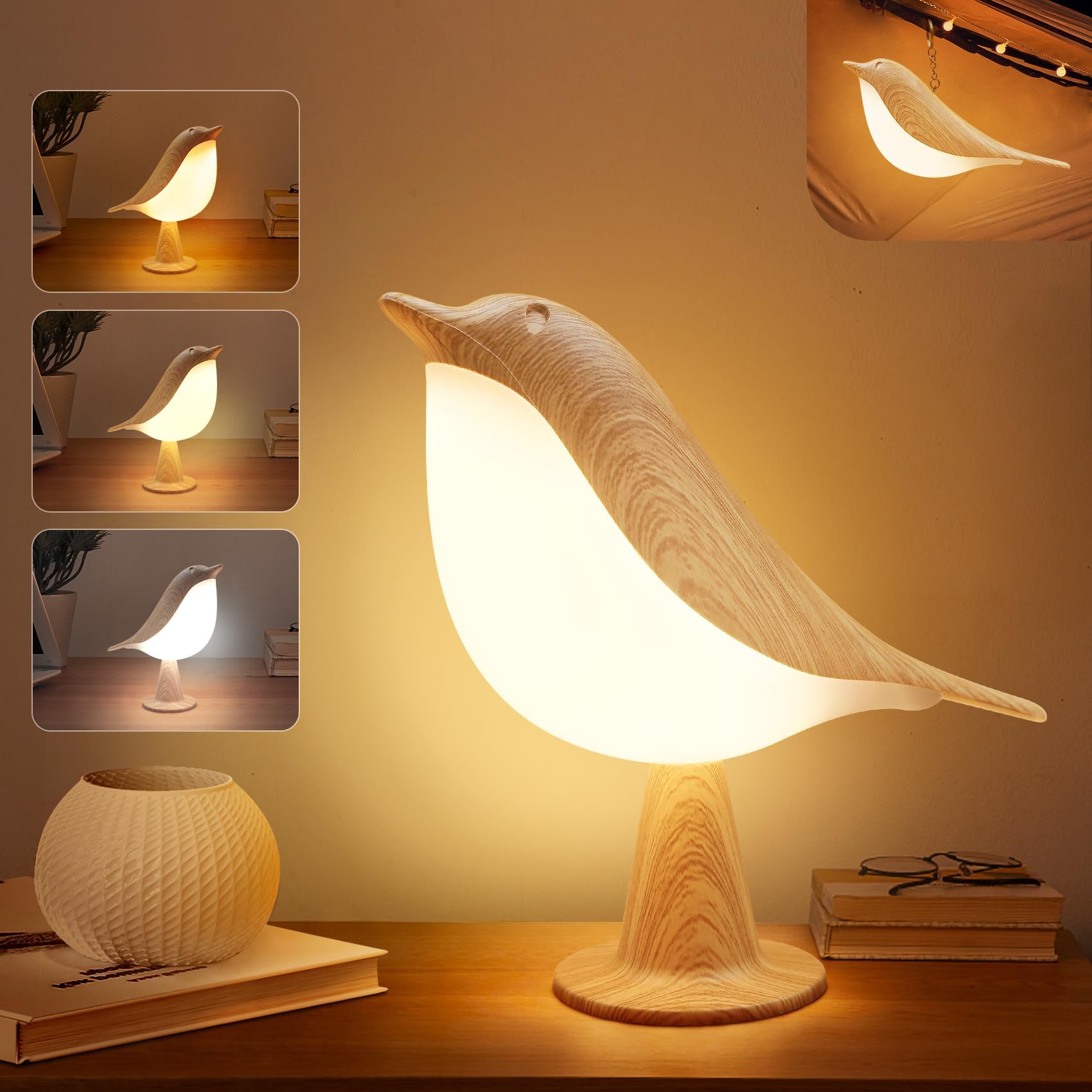 YM Dragon Small Bird Table Lamp, Cordless Bedside Lamps, Battery ...