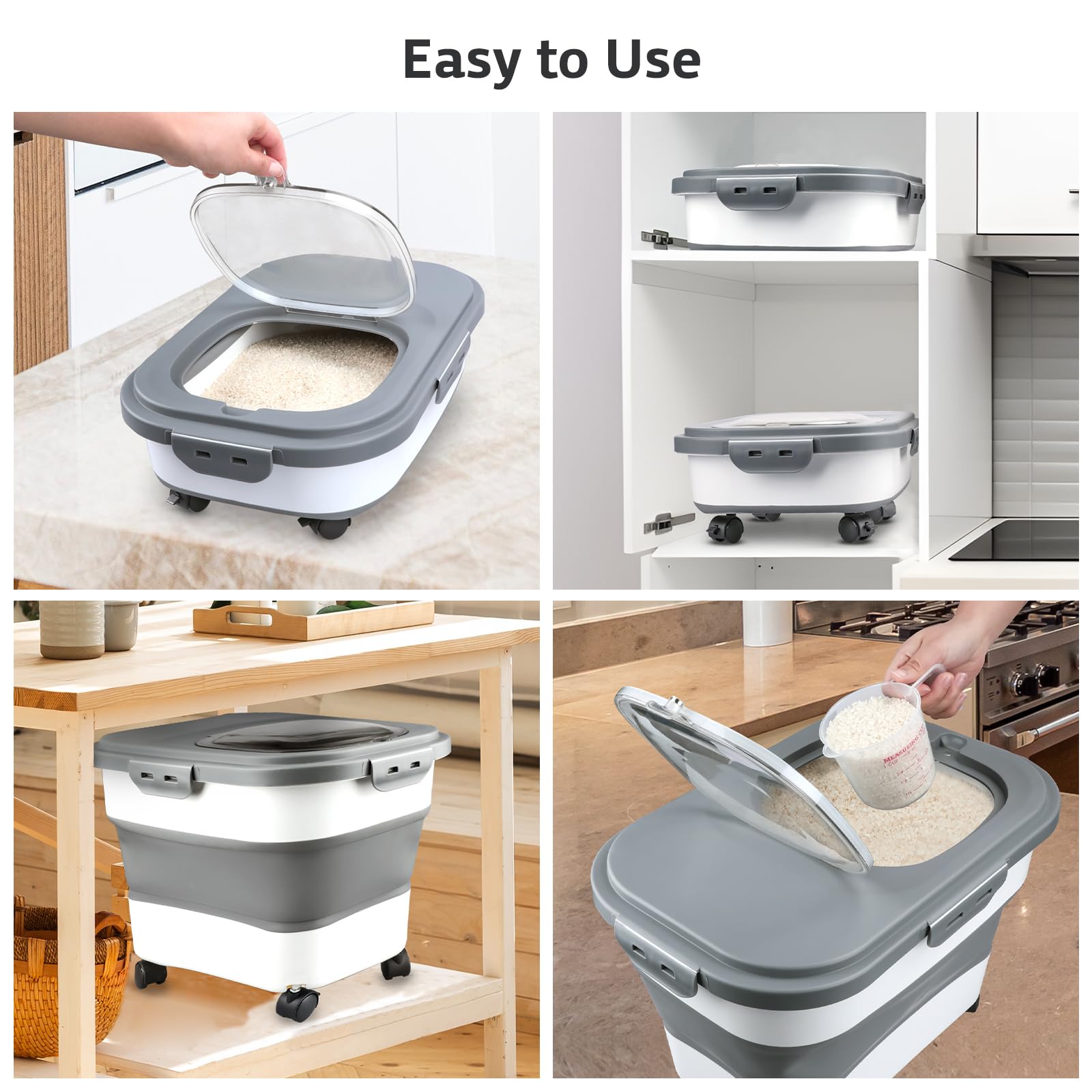 Komzon Rice Storage Containers, Collapsible 10 to 30Lbs Food Storage ...