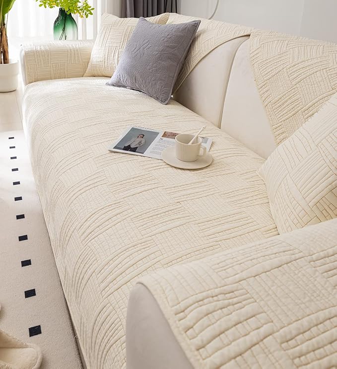 Amazon.com: XSlive Farmhouse Couch Cover Solid Color Neutral Sofa Cover ...