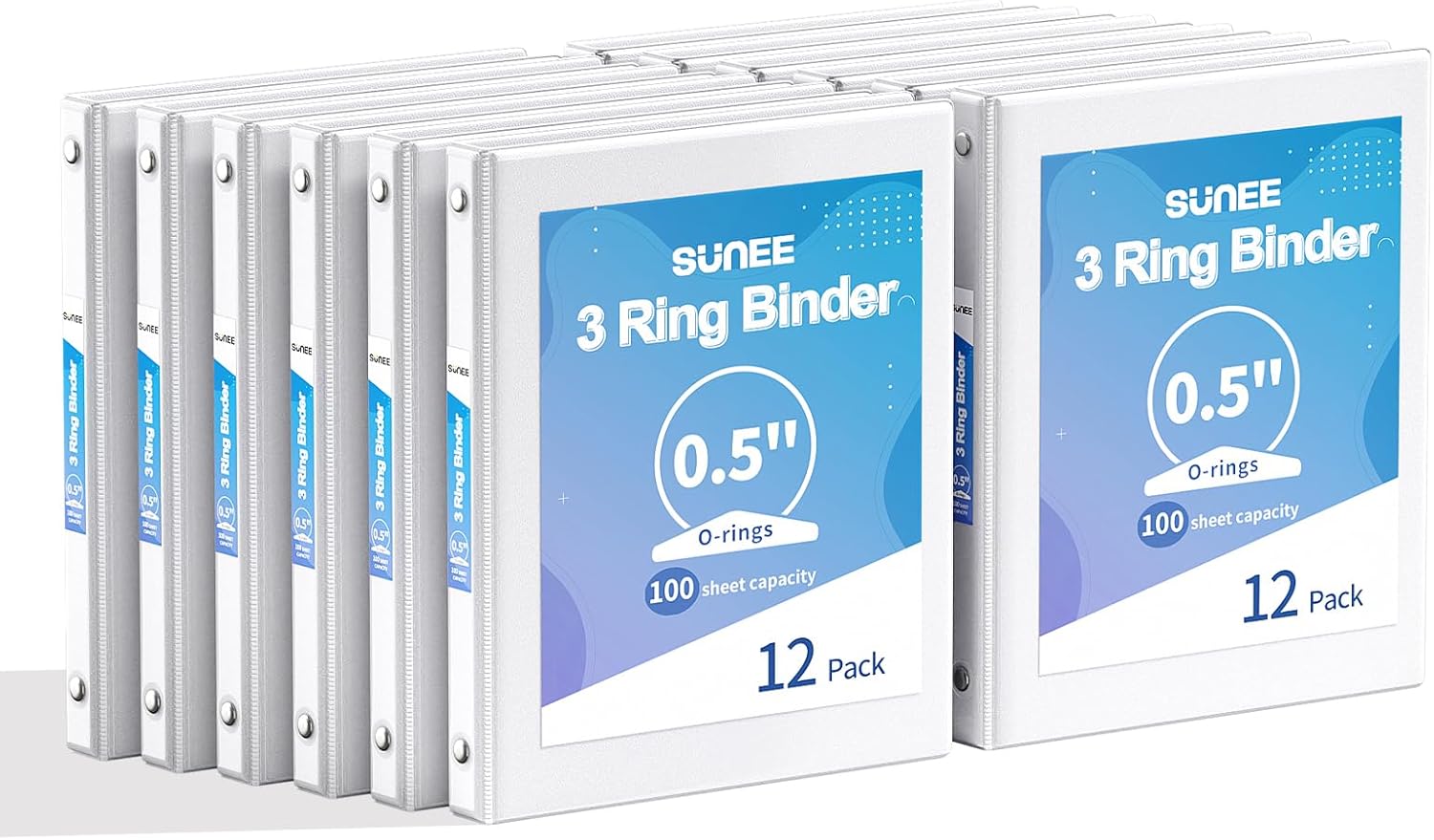 SUNEE 1/2 Inch Binders 3 Ring 12 Pack Bulk, 3 Ring Binders Clear View ...