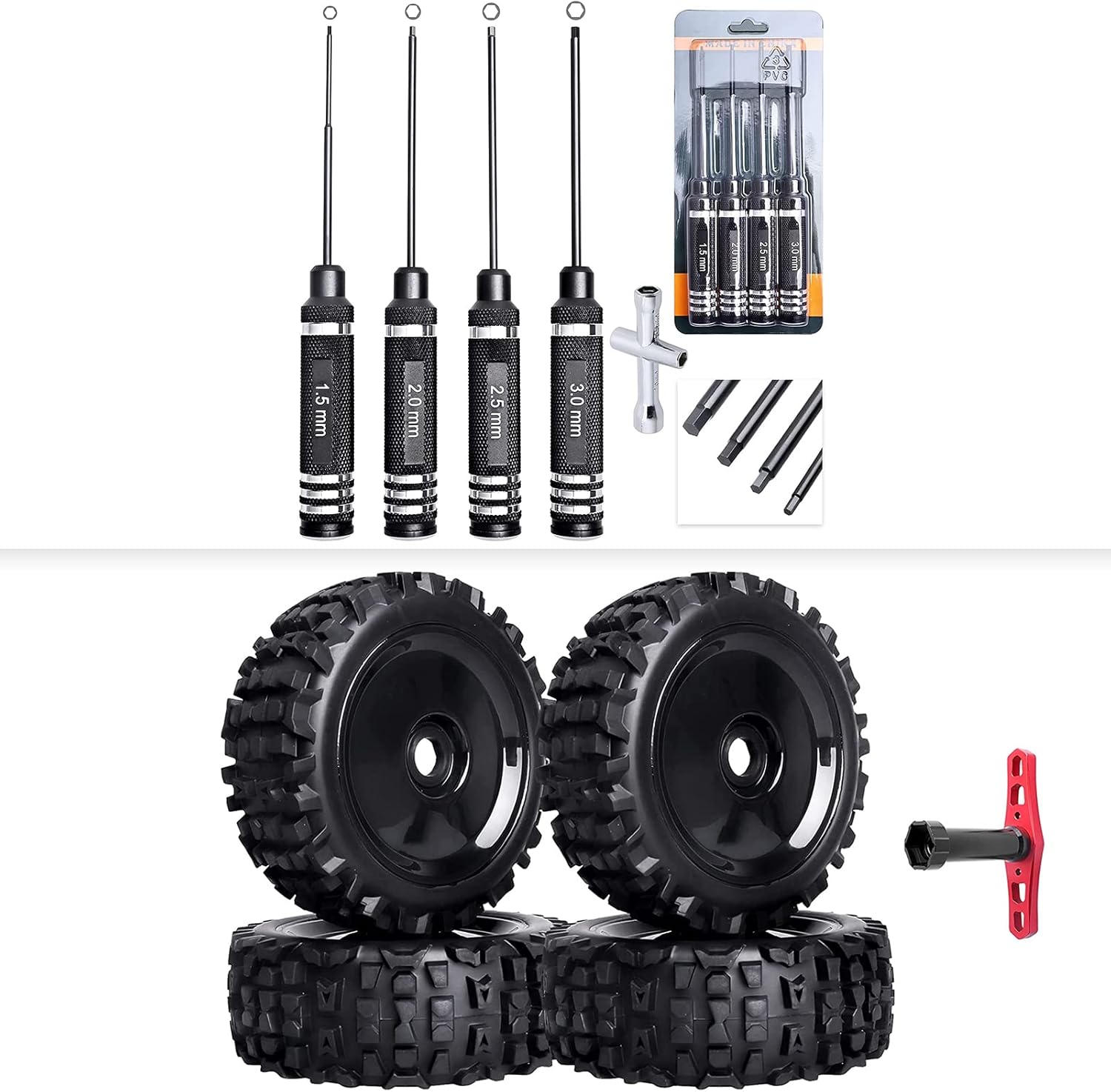 Amazon.com: 1/8 RC Buggy Tires and 17mm Hex Wheels Preglued & RC Hex ...