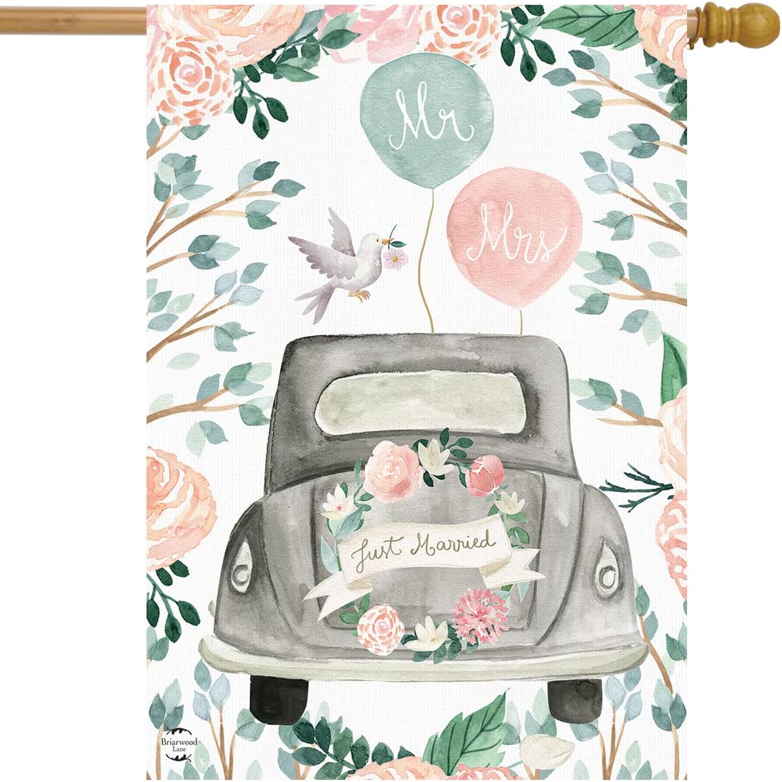 Amazon.com : Just Married Banner, Garden Flag or Car Decoration - Bride ...