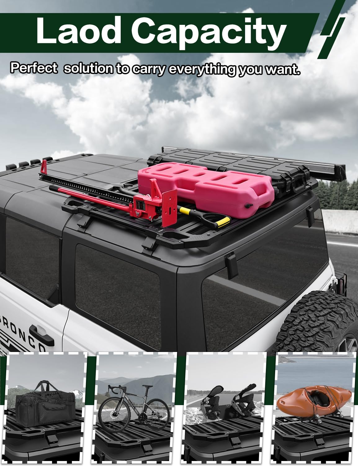 Snapklik.com : JROAD Bronco Hard Top Platform Roof Rack, Rear Cargo ...