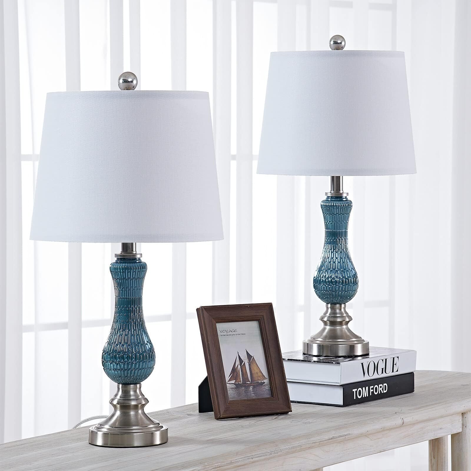 23" Light Blue Glass Table Lamp Set (Set of 2) Modern Contemporary ...
