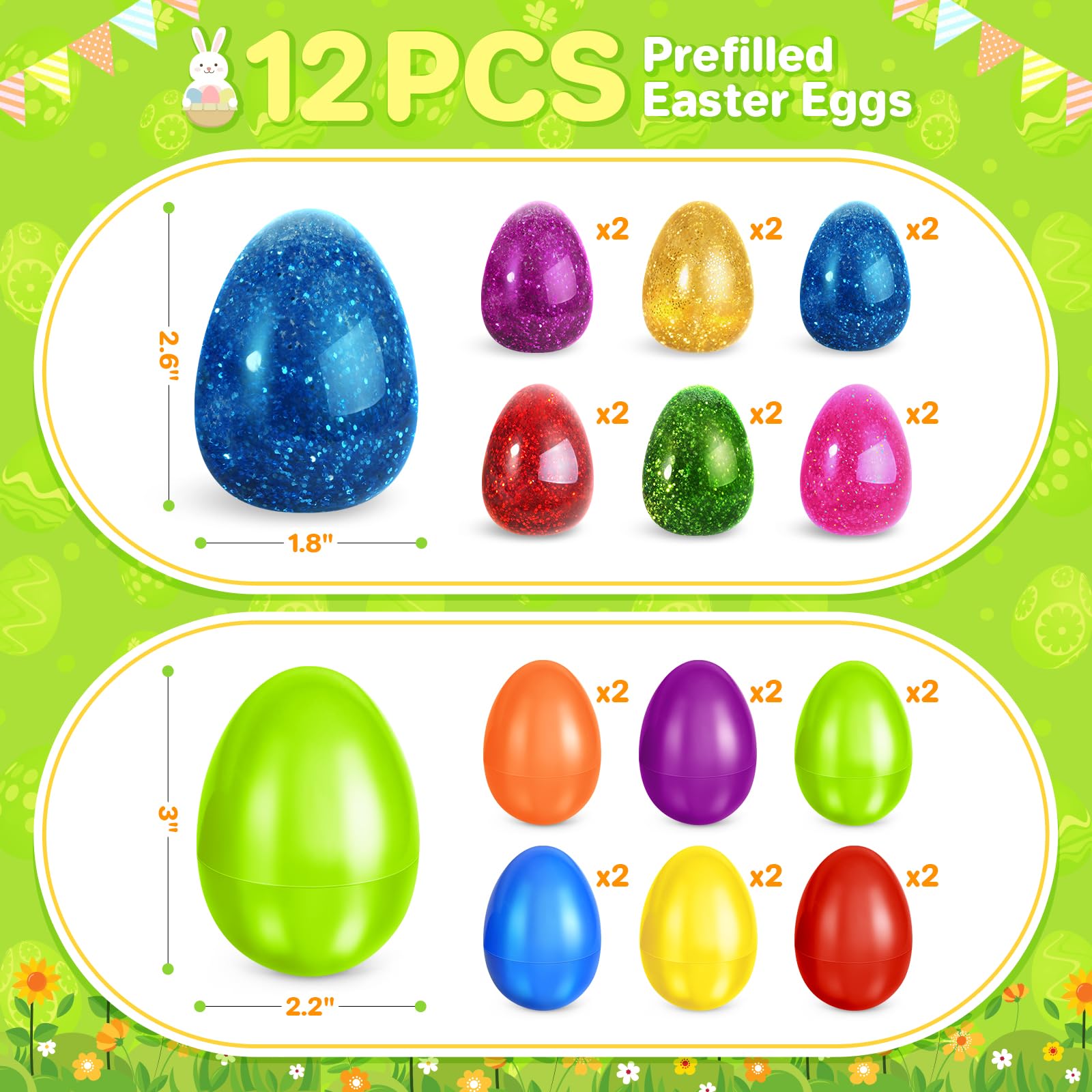 Shemira 12 Pack Prefilled Easter Eggs with Squeeze Toys, Easter Basket Stuffers for Kids ...
