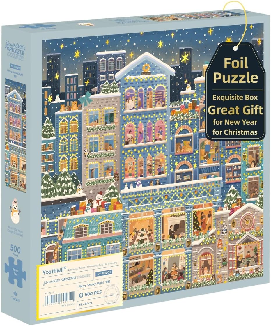 Amazon.com: Merry Snowy Night Puzzle, 500 Pieces, 20” x 20” Foil Puzzle ...