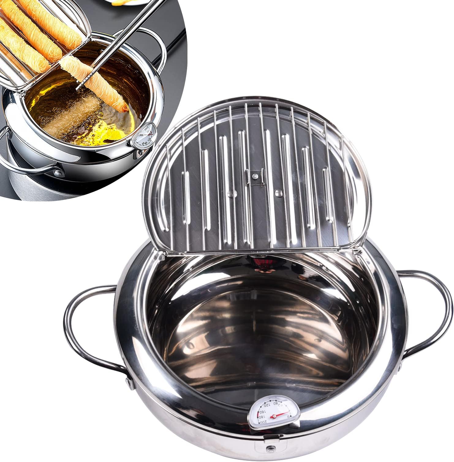Amazon.com: KIDYBELL Deep Fryer Pan 304 Stainless Steel Tempura Frying ...