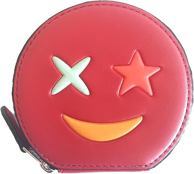 COACH Round Coin Case In Refined Calf Leather With Star (red/silver) at ...