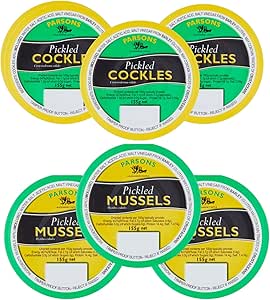 Parsons Pickled Cockles 155g X 3 and Parsons Pickled Mussels 155g X 3 ...