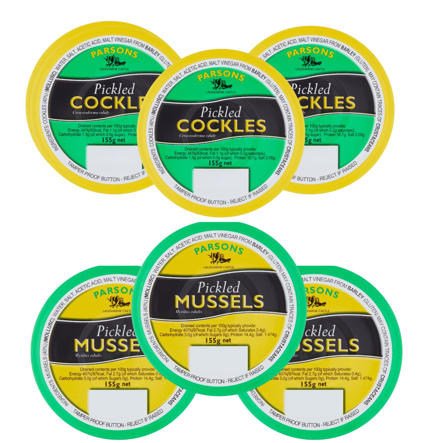 Parsons Pickled Cockles 155g X 3 and Parsons Pickled Mussels 155g X 3 ...