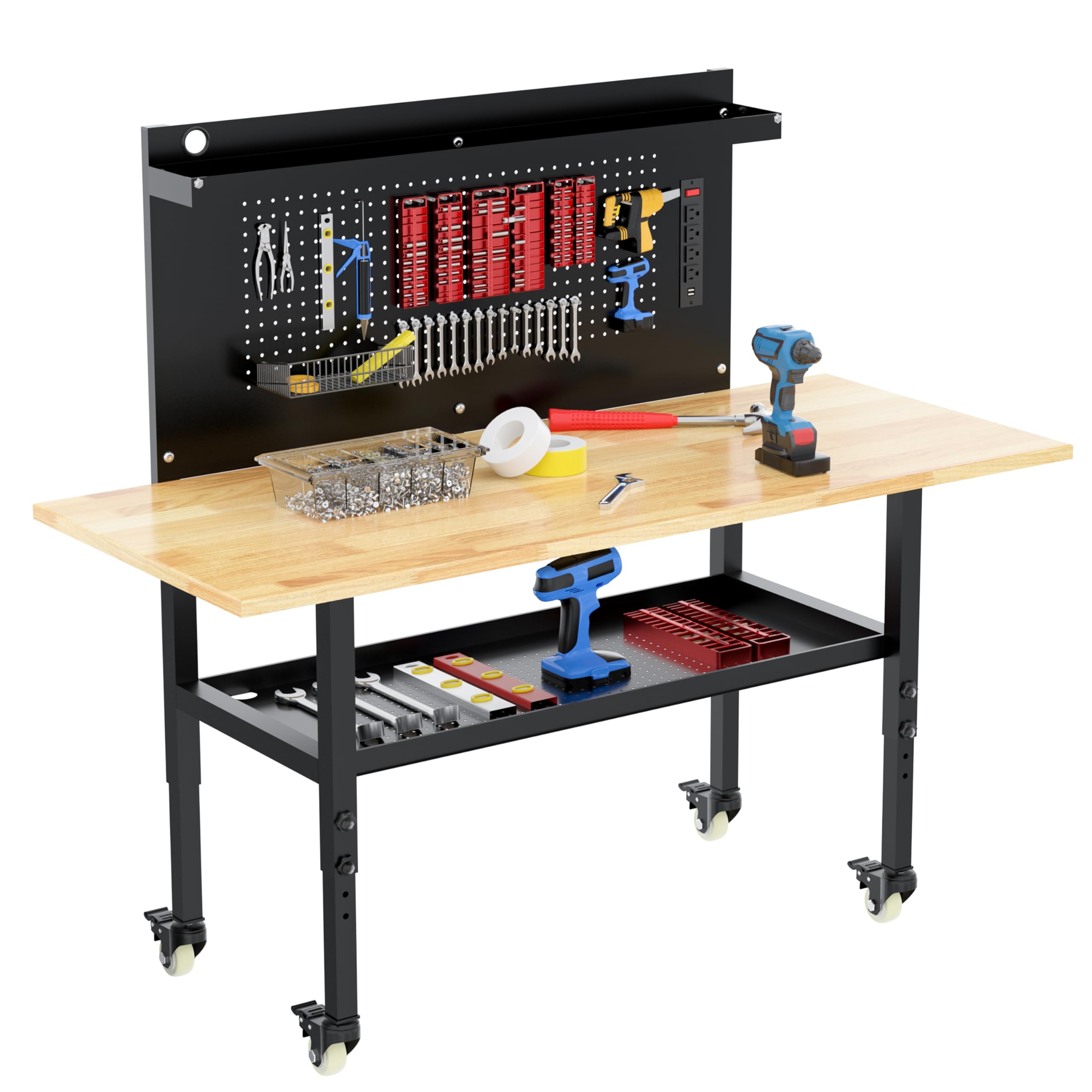 60" Heavy Duty Adjustable Workbench with Large Pegboard& Partition ...