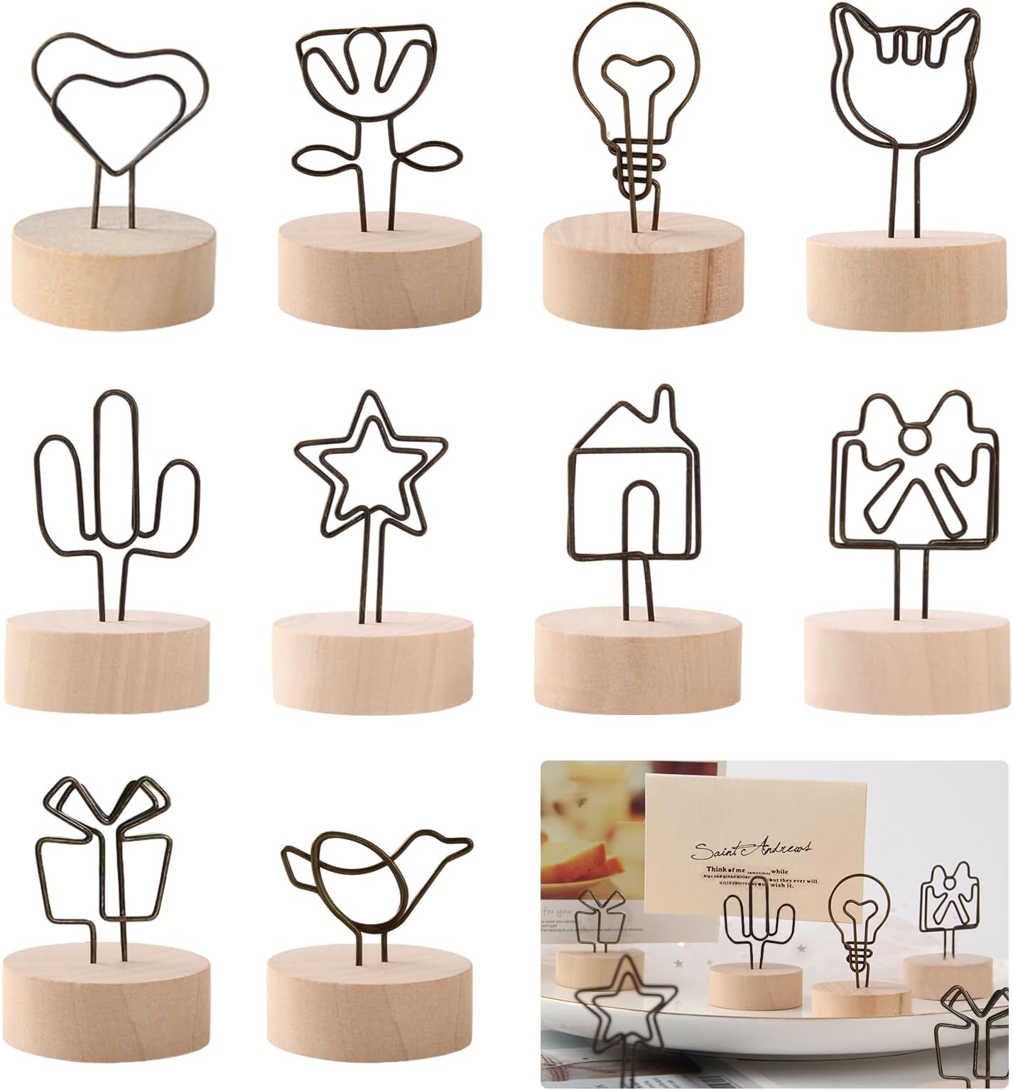 KASESSS 10Pcs Table Number Holders, Place Card Holders with Wooden Base ...