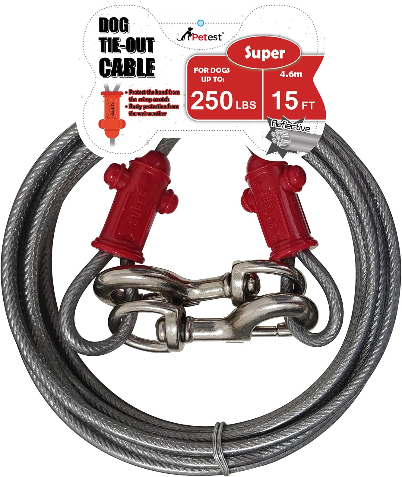 Amazon.com : Petest Reflective Tie Out Cable with Crimp Cover for Super ...