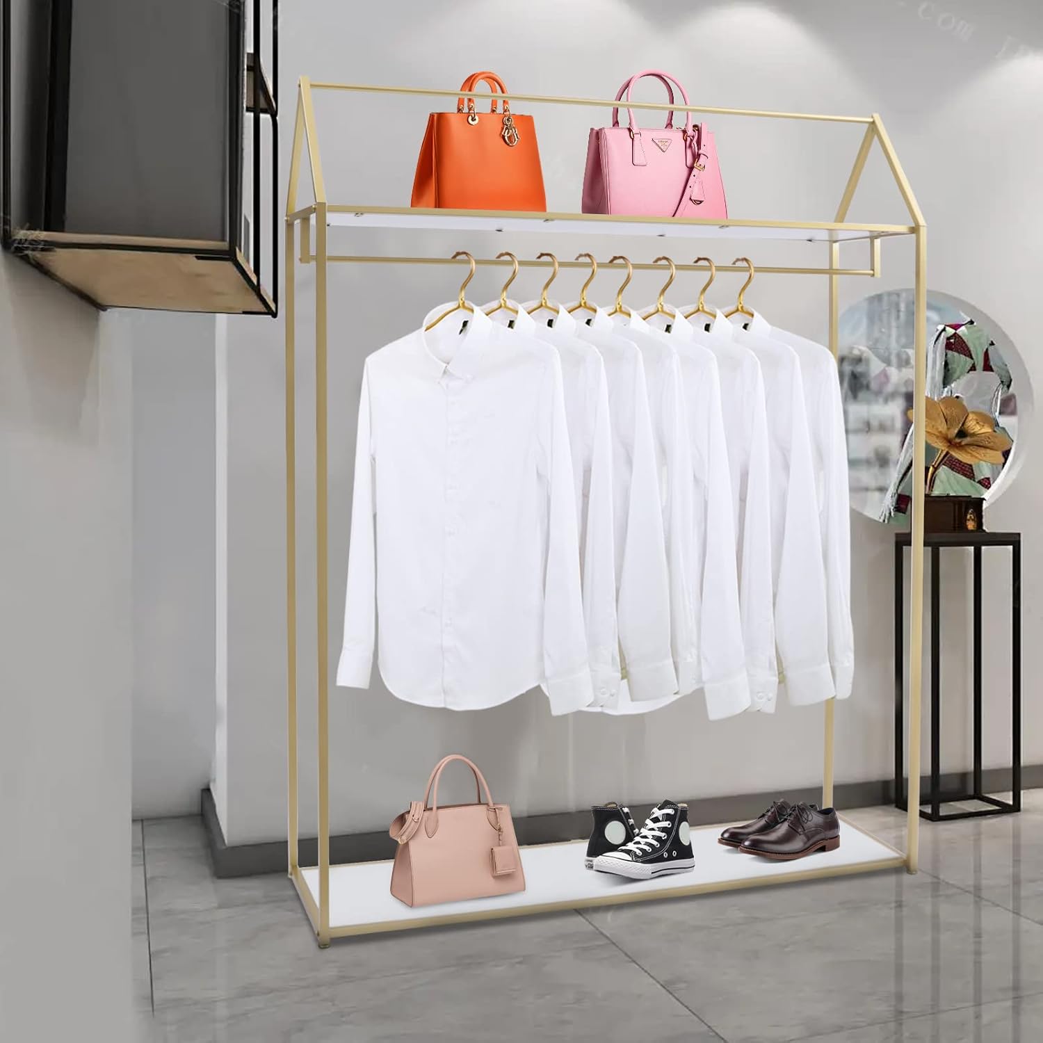 Amazon.com: Treliamd Modern Clothing Rack Gold Free-Standing Garment ...