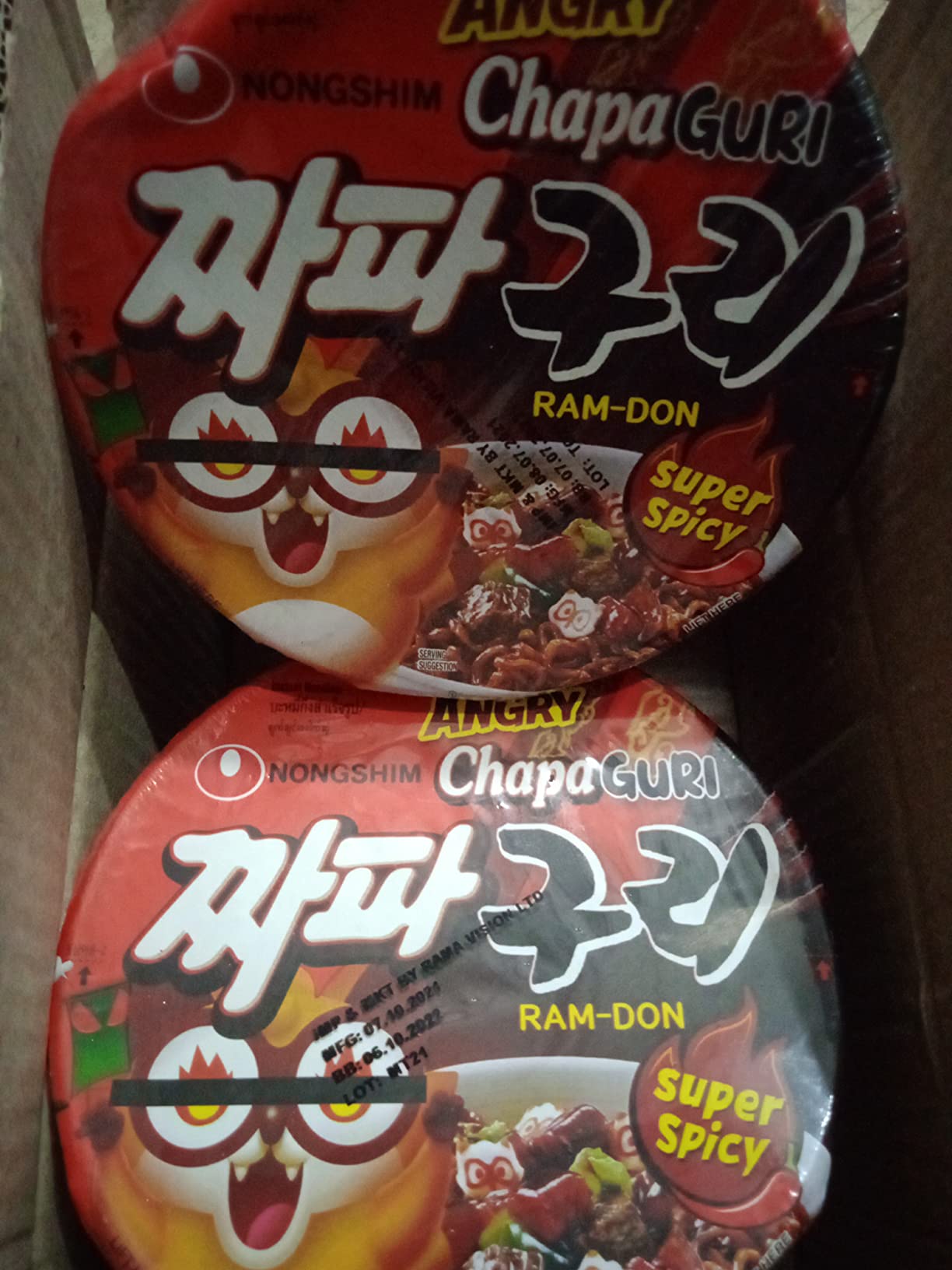 Nongshim Big Bowl Angry Chapa Guri (Super Spicy)-114gm & Hot N Spicy ...