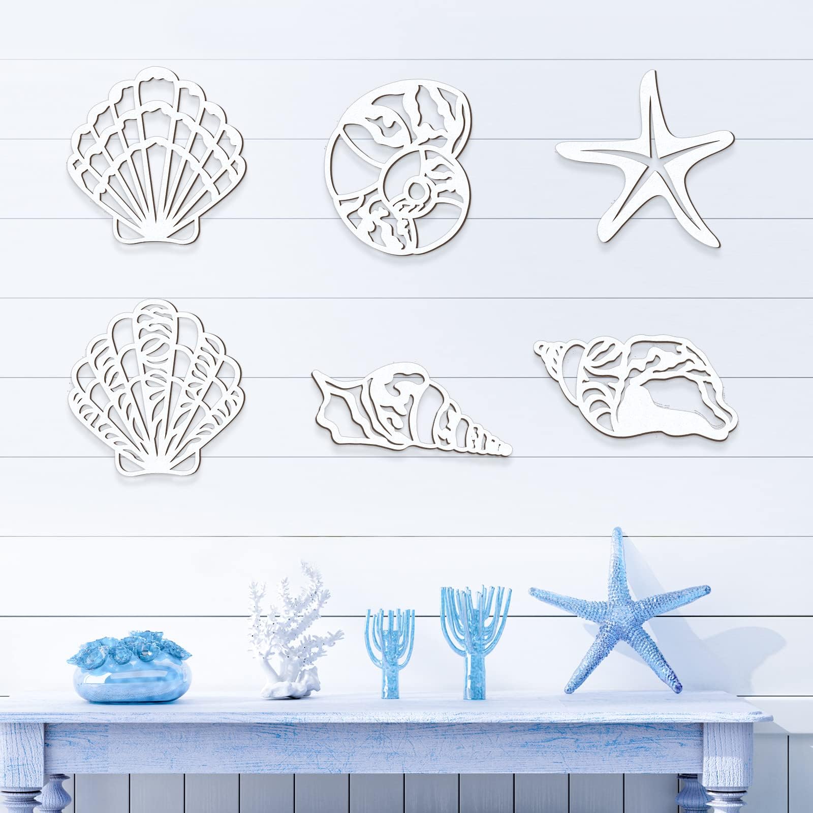 Amazon.com: Yookeer 6 Pieces Beach Decor Rustic Carved Seashell Wall ...