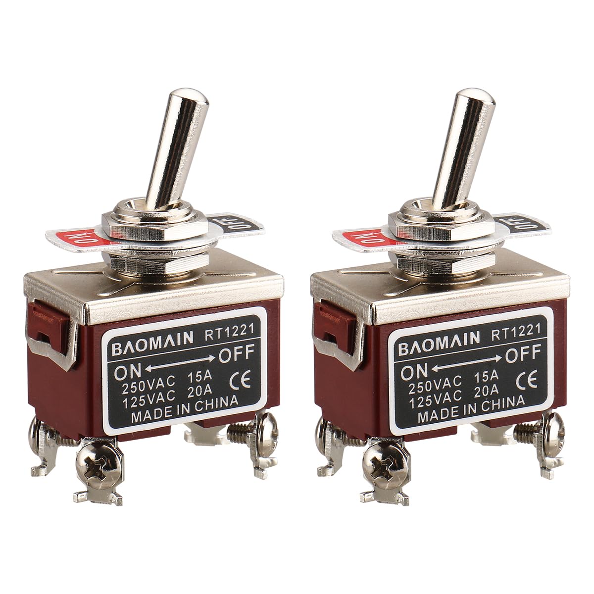 Snapklik.com : 2-Pack Toggle Switch RT1221, ON-Off DPST 4-Pin 15A/250V ...