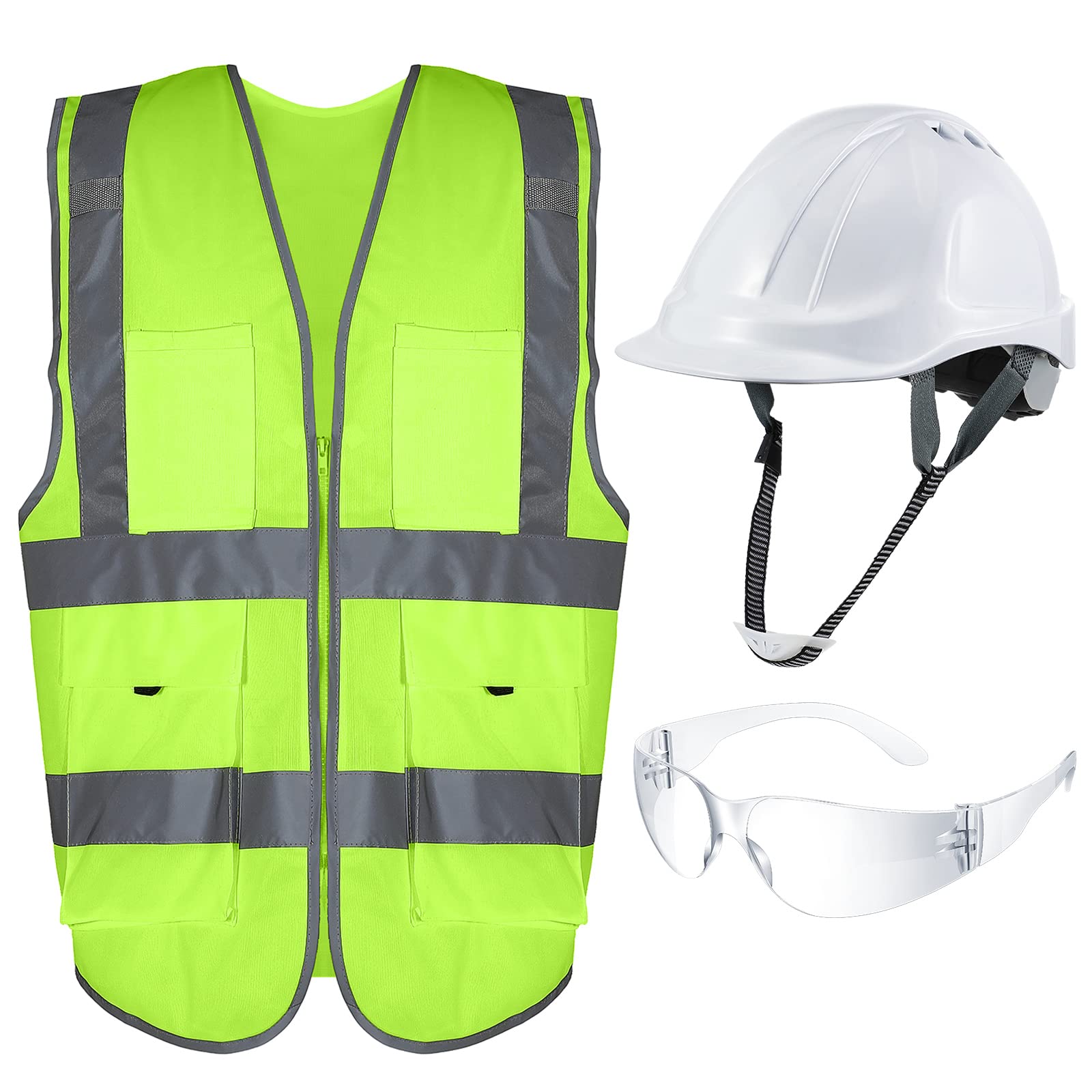 Buy Construction Hard Hat and Safety Vest Set with Safety Glasses High ...