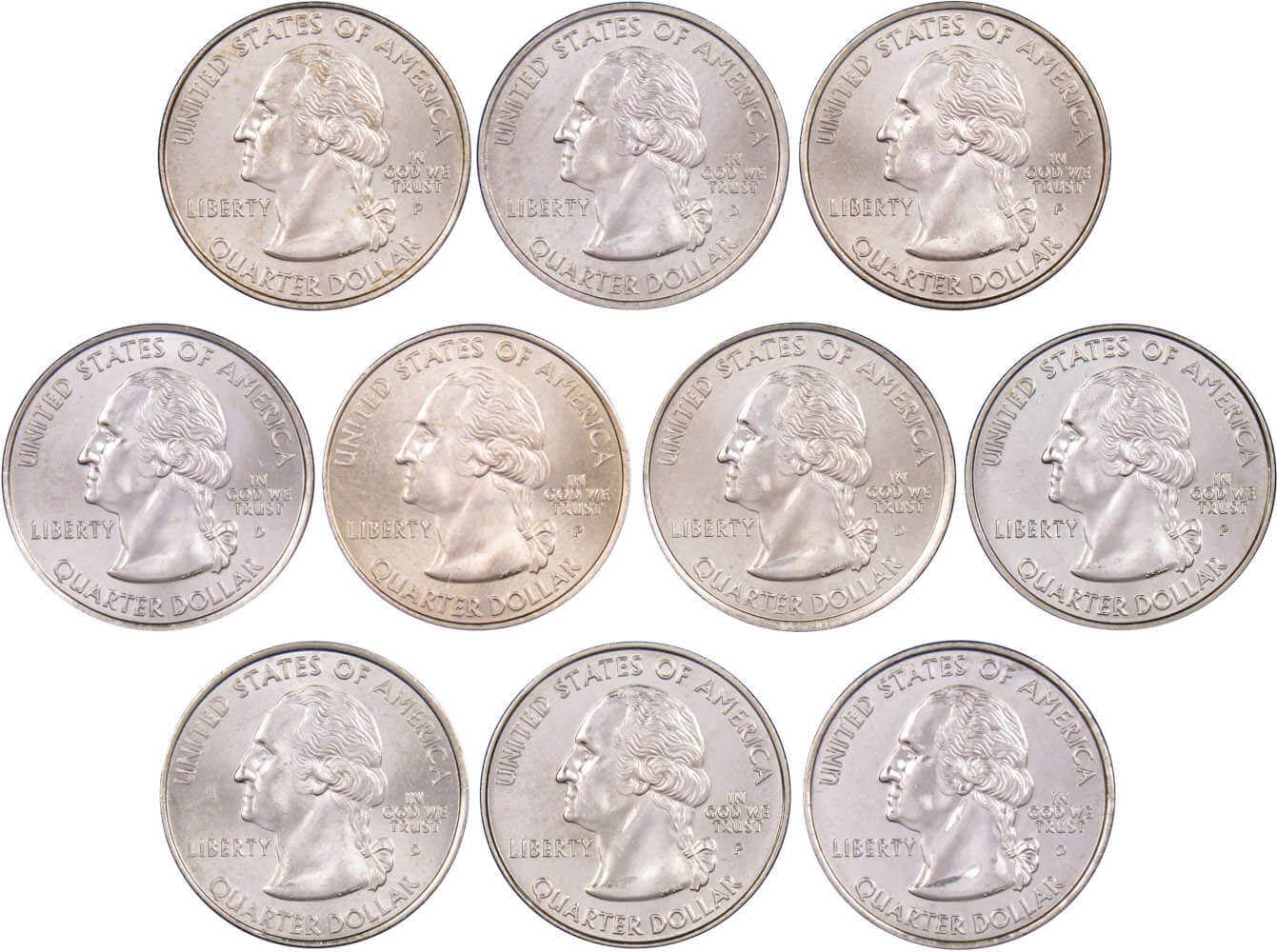 2001 P&D State Quarter 10 Coin Set BU Uncirculated Mint State 25c ...