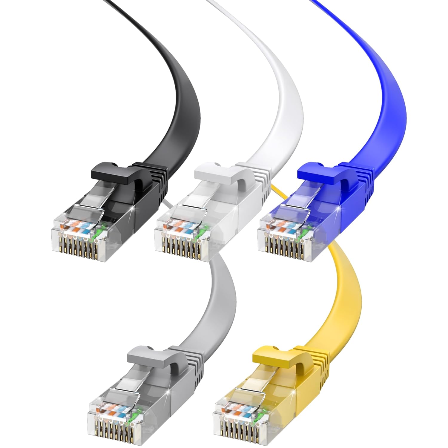 Amazon.com: Cat6 Ethernet Cable 20ft, 5-Pack Multicolor - Flat High ...