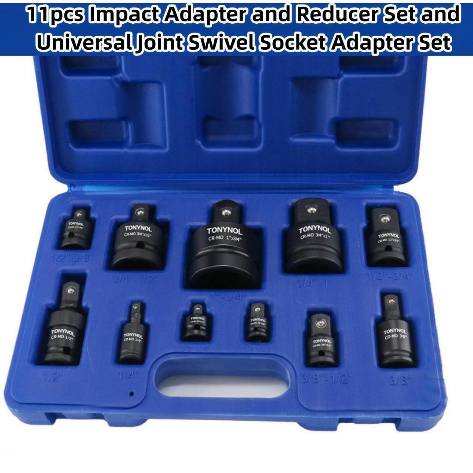TONYNOL 11pcs Impact Adapter and Reducer Set and Universal Joint Swivel ...