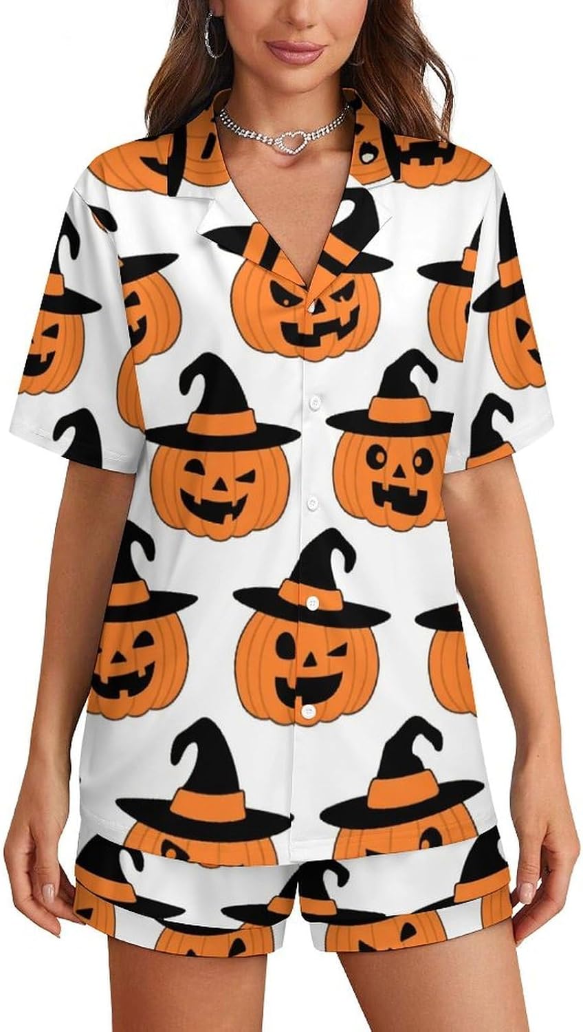 Amazon.com: JOJOART Women's Pajama Suit Halloween Pumpkin Pattern ...