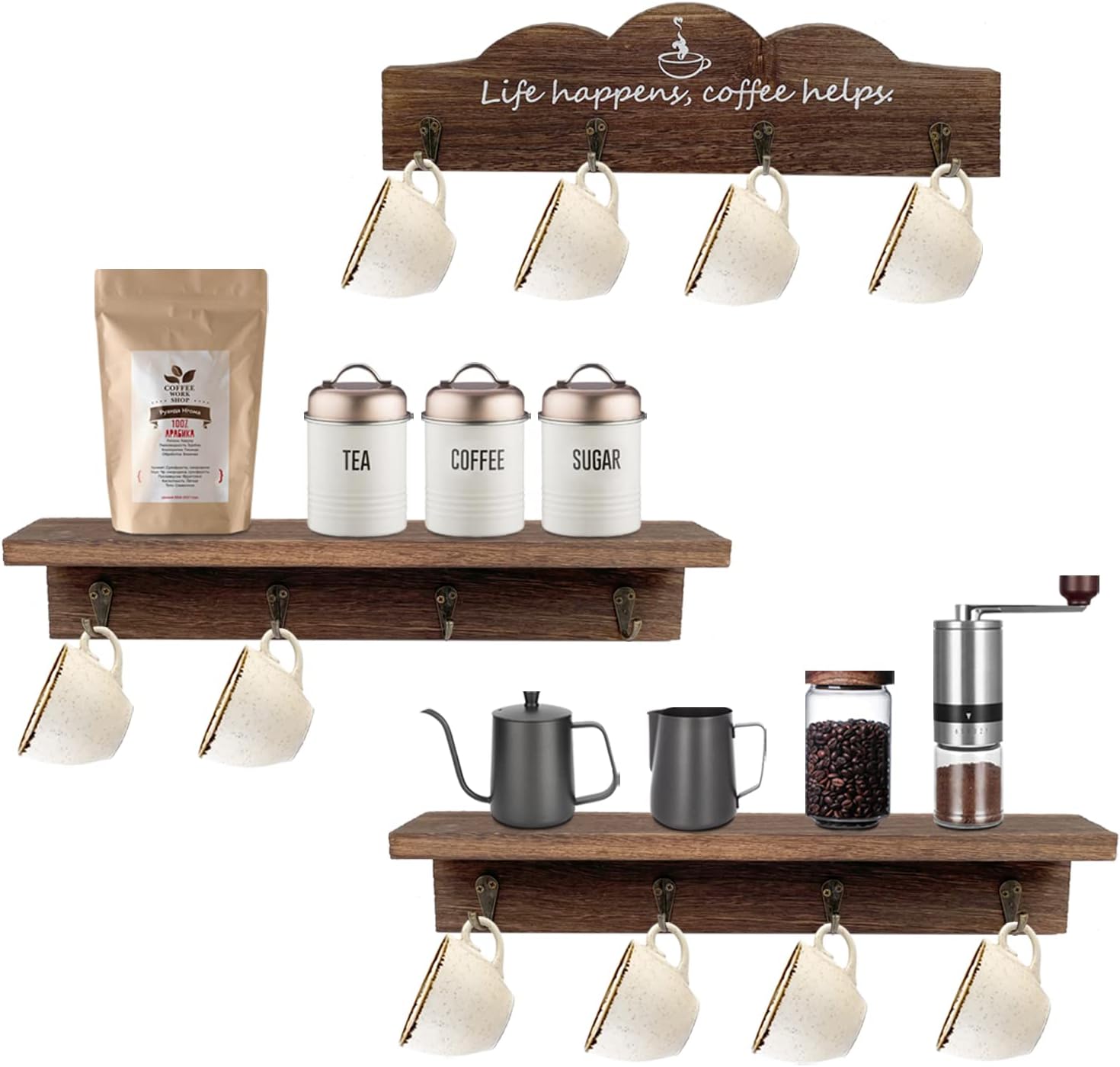 Amazon.com: TRSPCWR Wood Coffee Mug Holder Stand 18 Hooks, Foldable ...