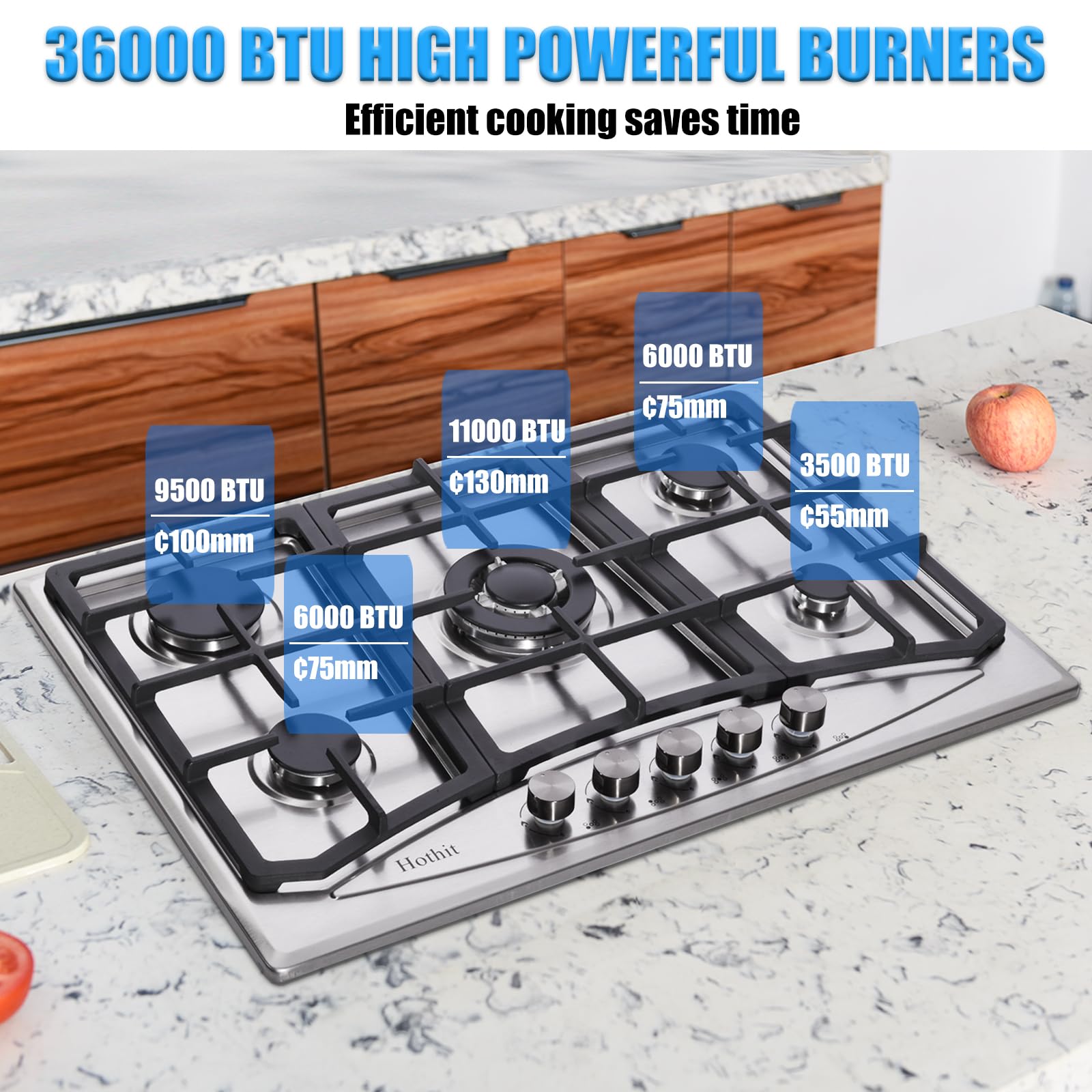 Hothit Propane Gas Cooktop 30" Inch, 5 Burner Built-in Stainless Steel ...