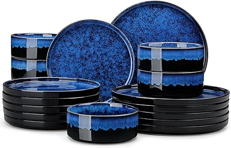Amazon.com: vancasso Plates and Bowls Sets for 6, 18 Pieces Blue ...
