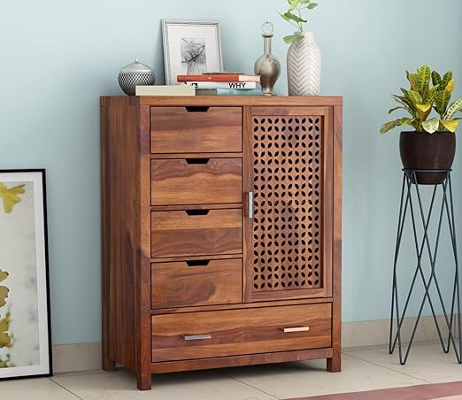 Chestify Furniture Solid Sheesham Wood 4 Small Drawer & 1 Door Drawer ...