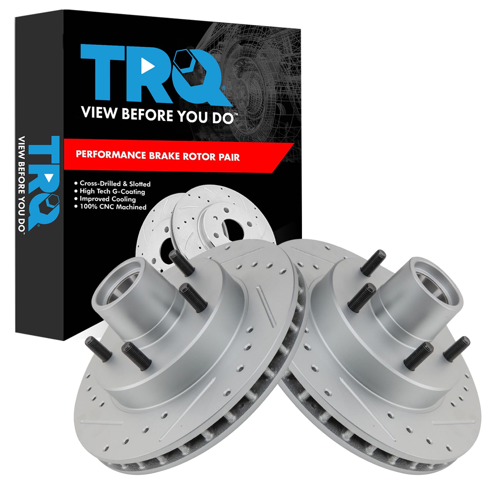 Amazon.com: TRQ Front Performance Brake Rotor Drilled Slotted Pair Set ...