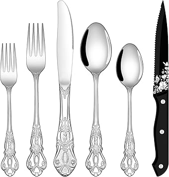 Amazon.com: EUIRIO 48 Pieces Royal Silverware Set for 8, Gorgeous Retro ...