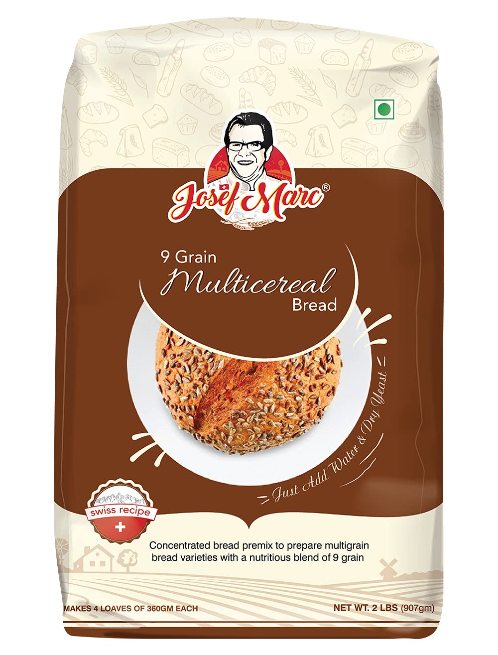 JOSEF MARC 9 Grain Multicereal Bread Mix, 2 LBS (907g) - 9 Grain Bread ...