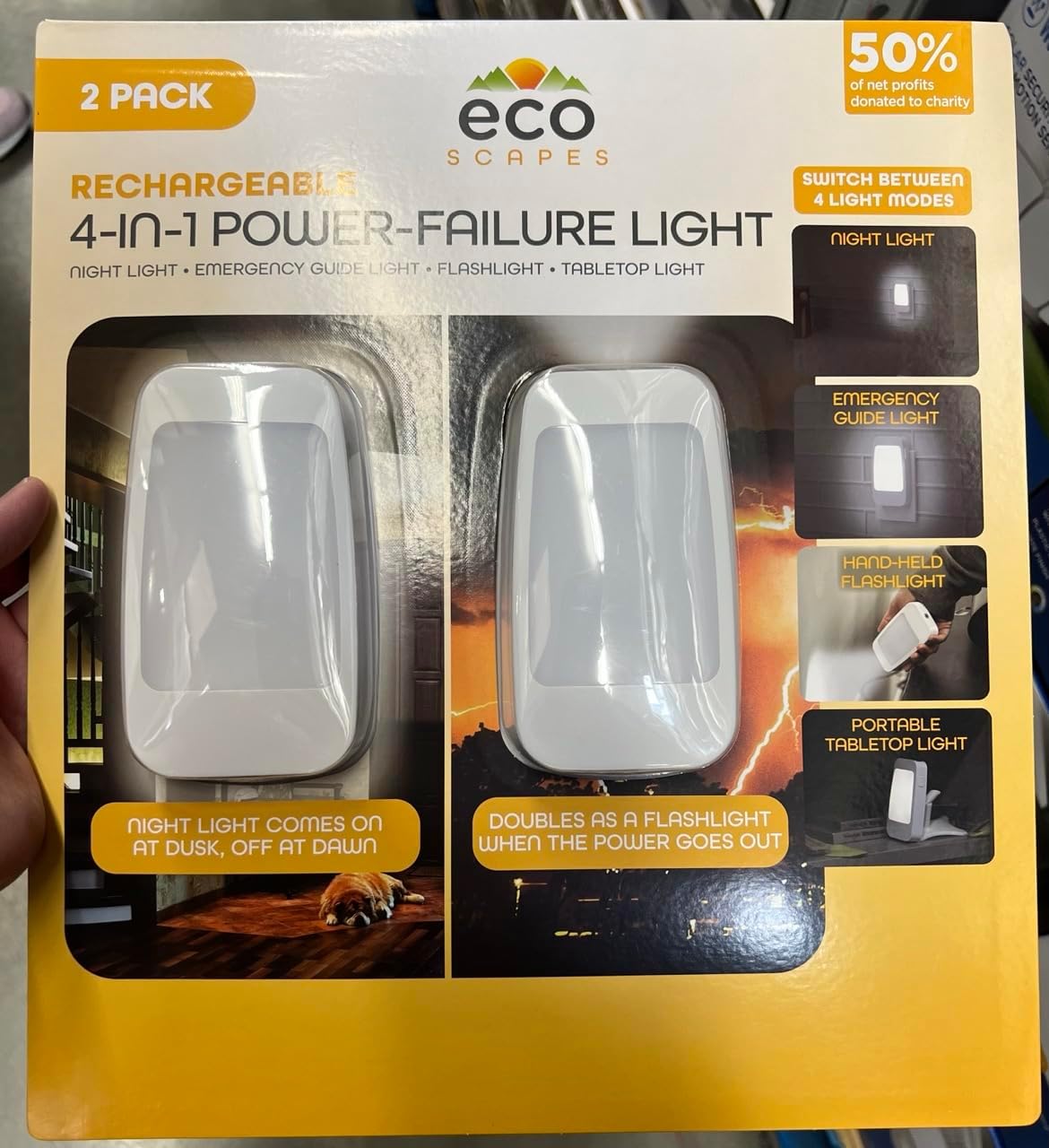 Eco Scapes White Power Failure Emergency Night Light, Rechargeable 2 ...