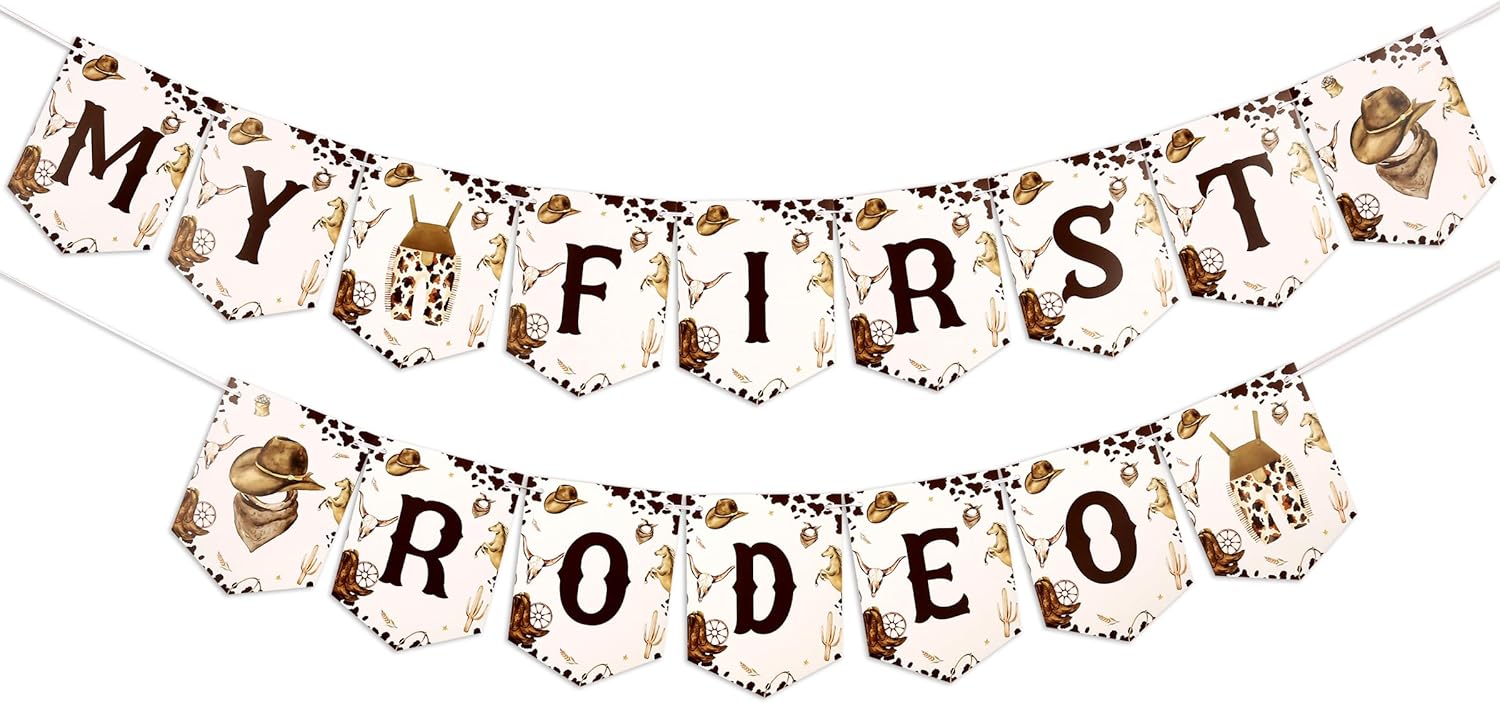 Amazon.com: My First Rodeo Banner, Brown Western 1st Birthday Bunting ...