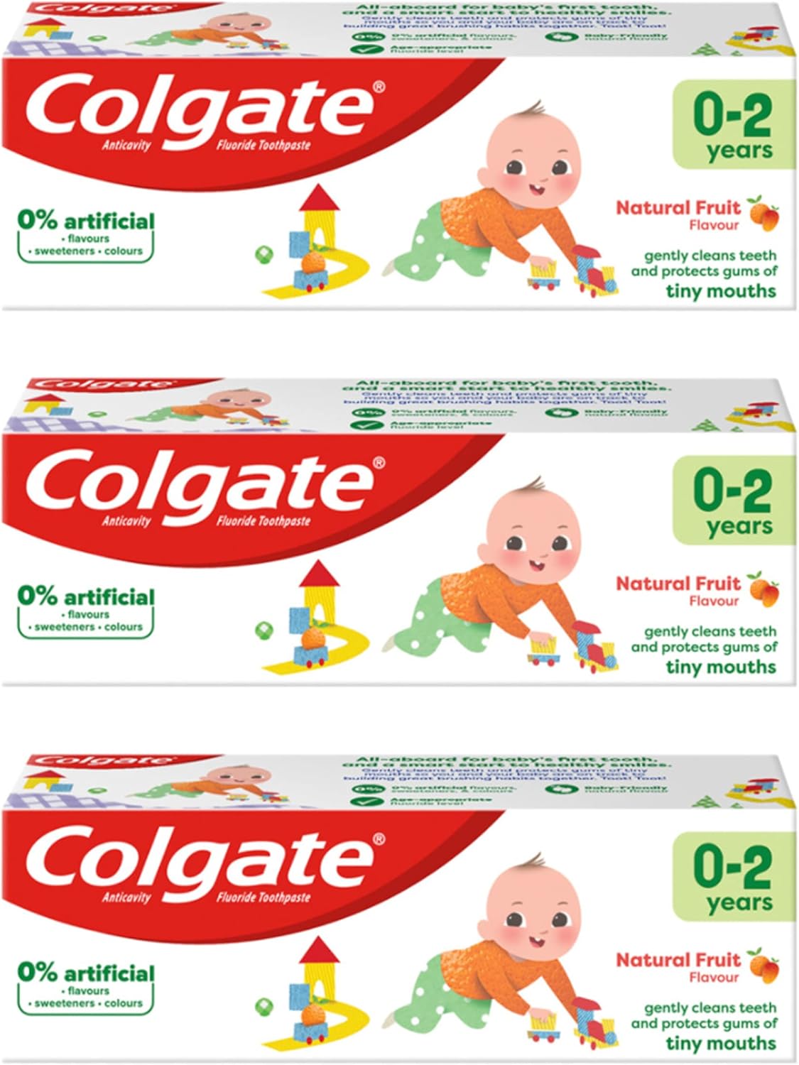 Colgate Baby Toothpaste 0-2 Years Natural Fruit Flavour 50ml | Pack of ...