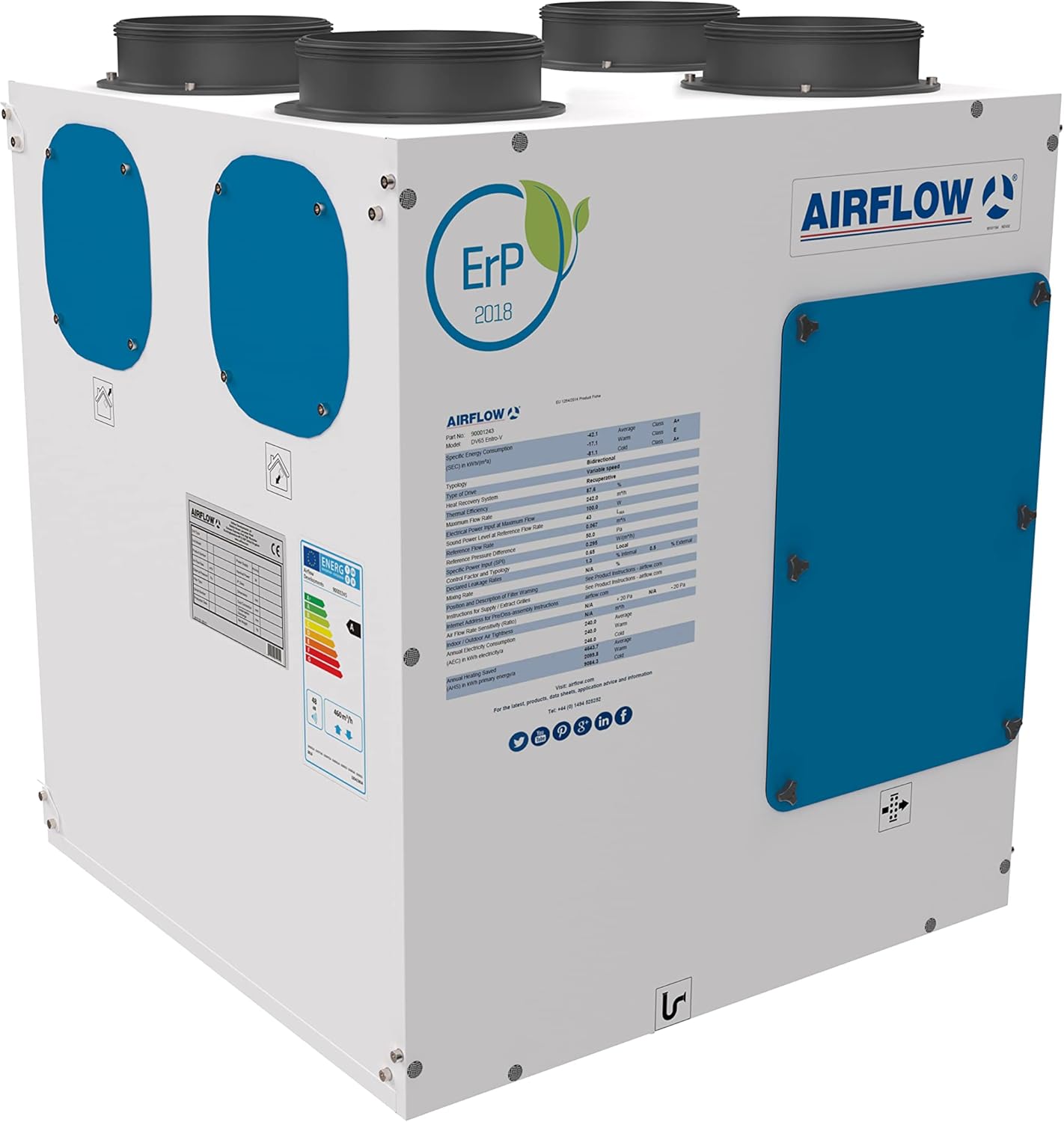 Airflow Entro V DV130 MVHR Kit – Mechanical Ventilation with Heat Recovery (Up to 460 m³/h ...
