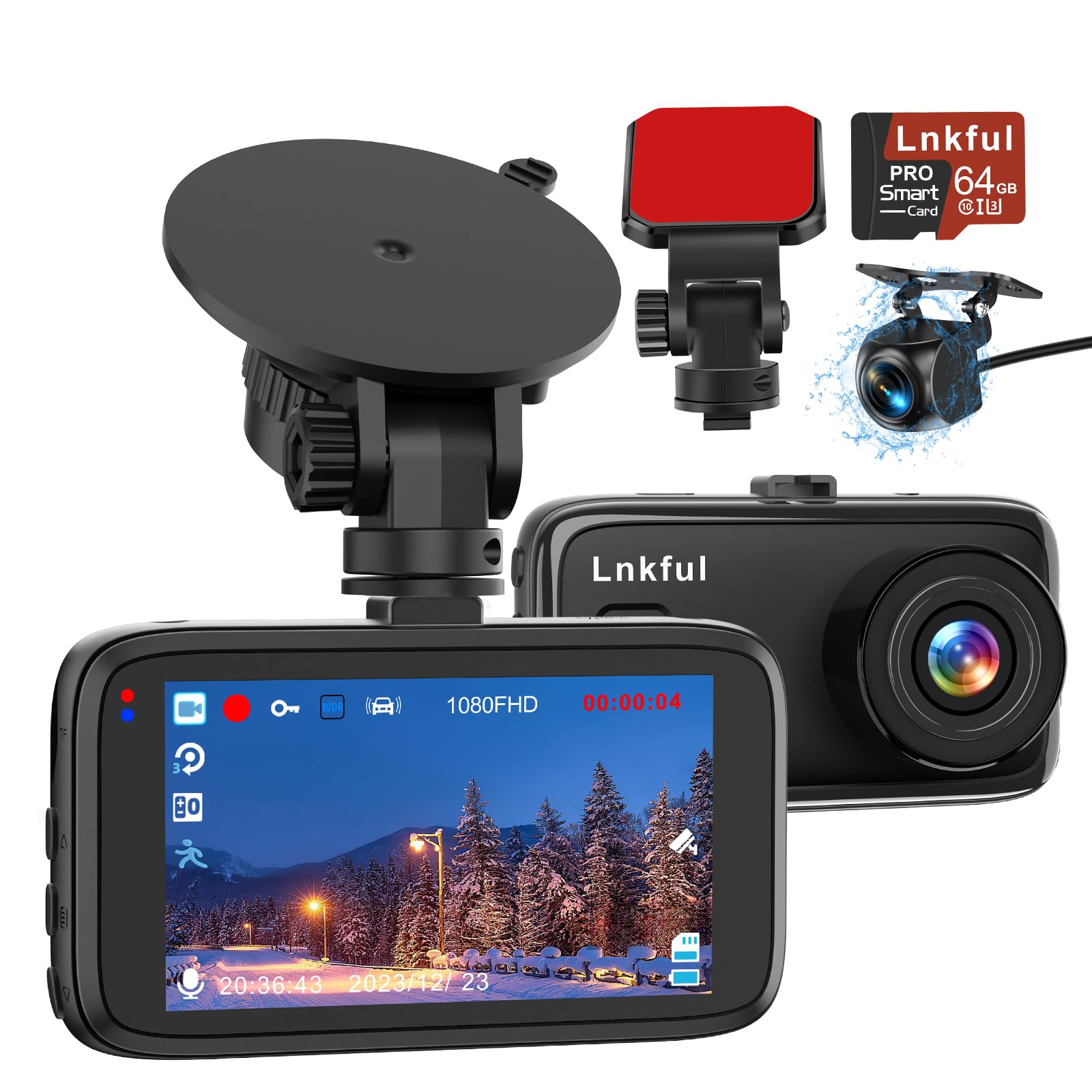 Dash Cam Front and Rear Camera, Lnkful 1080P Dual Dashcams for Cars ...